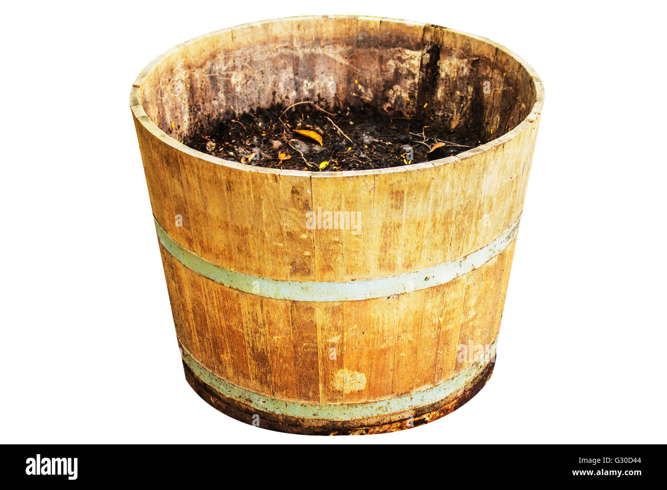 Old pots and soil inside on a white background Stock Photo - Alamy
