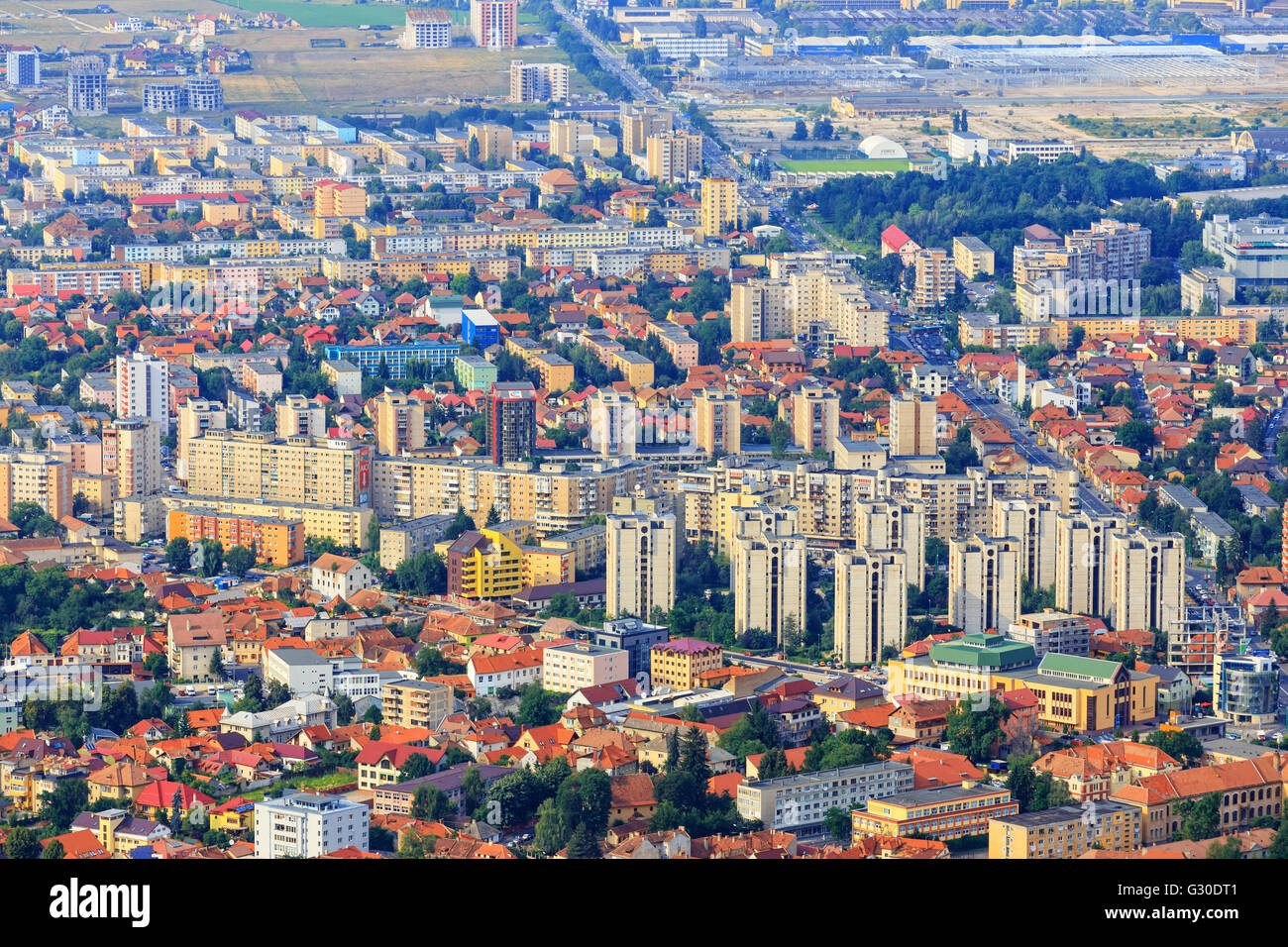 Aerial view of the Old Town, Brasov, Transylvania, Romania Stock Photo ...