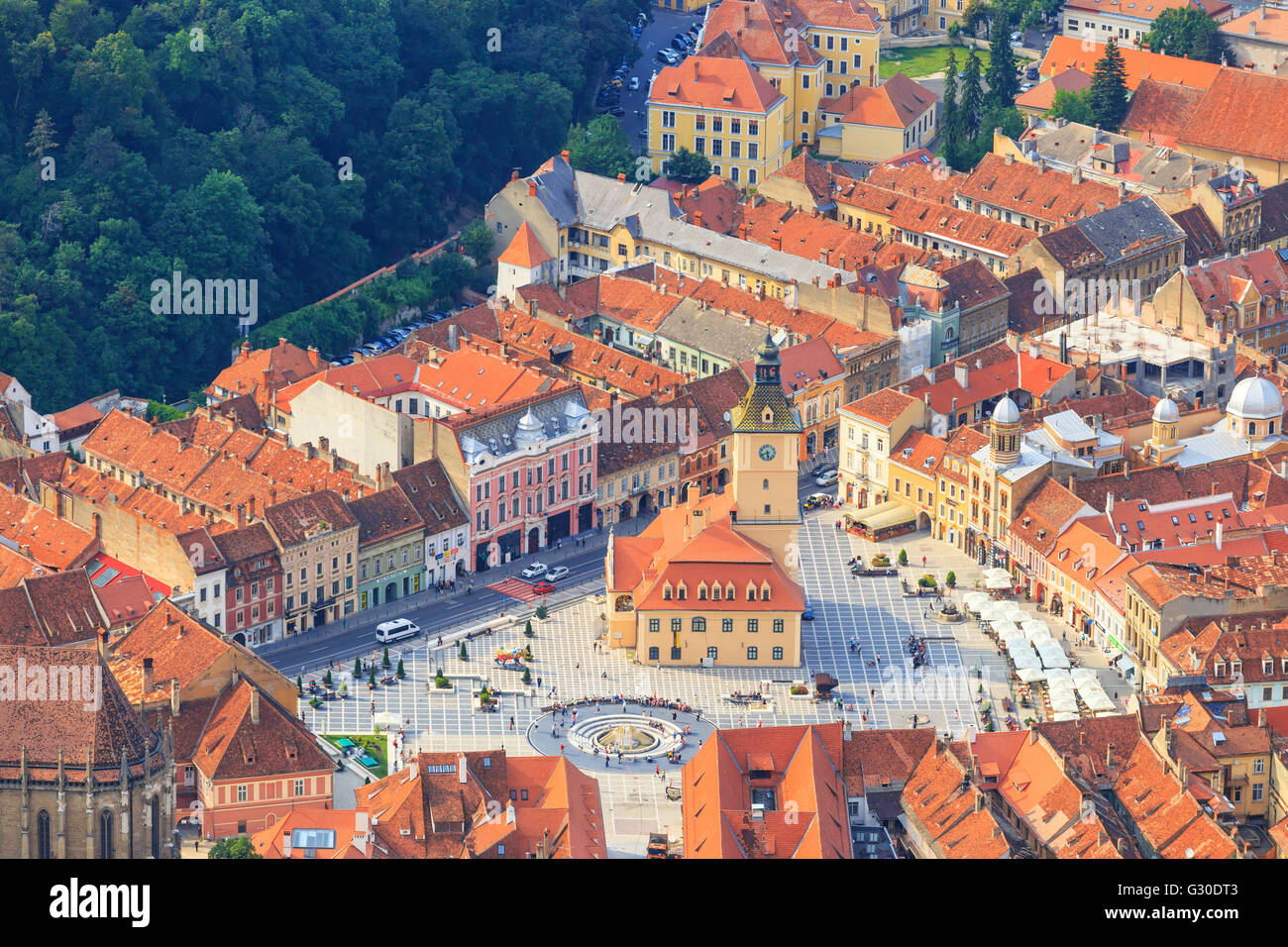 Aerial view of the Old Town, Brasov, Transylvania, Romania Stock Photo ...