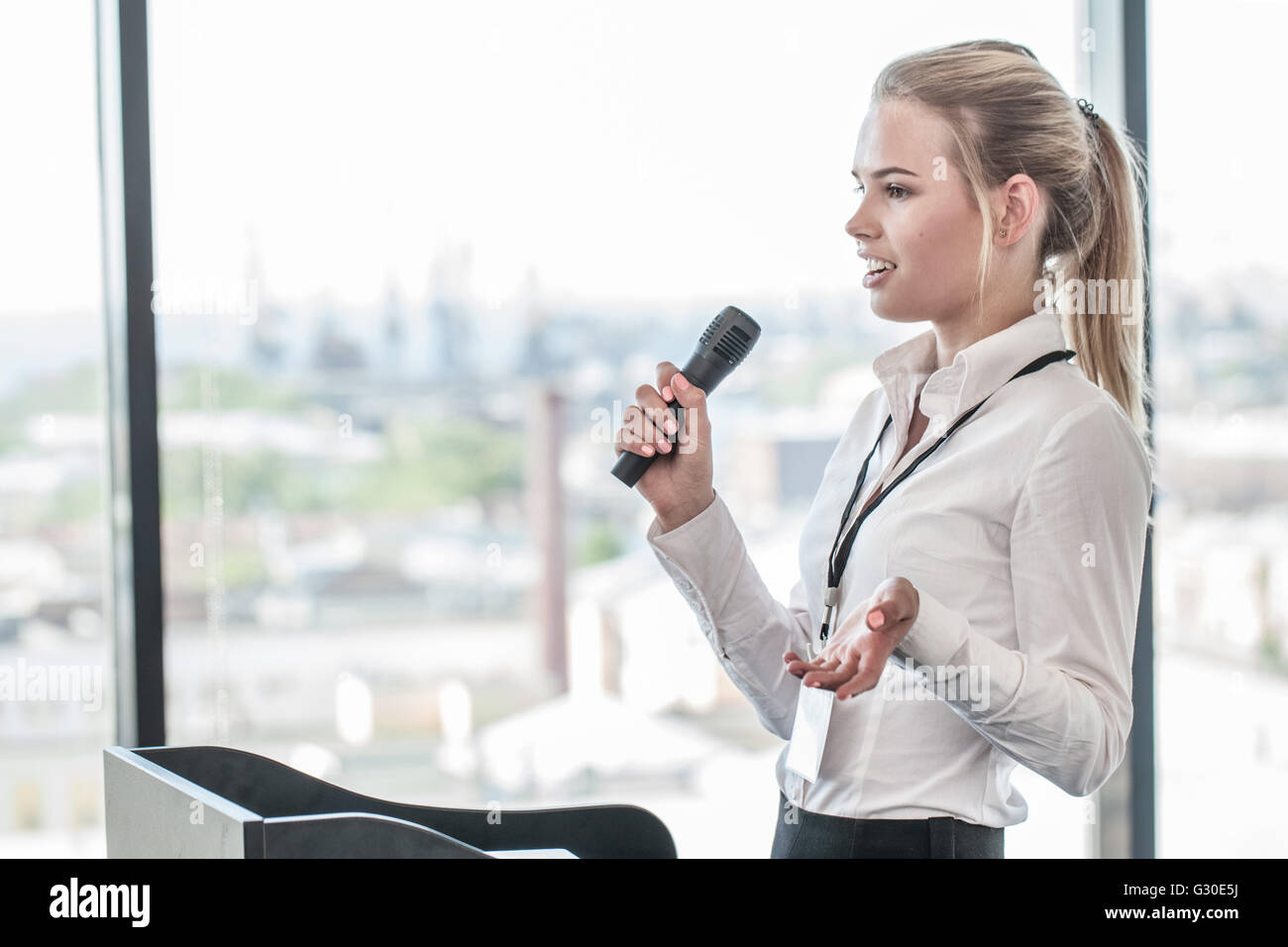 Speaker talking to audience in the conference hall Stock Photo - Alamy
