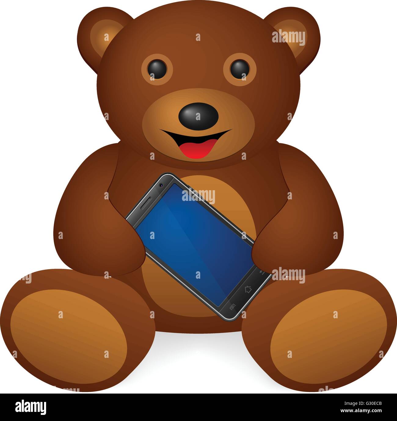 Teddy bear mobile phone on a white background. Vector illustration ...