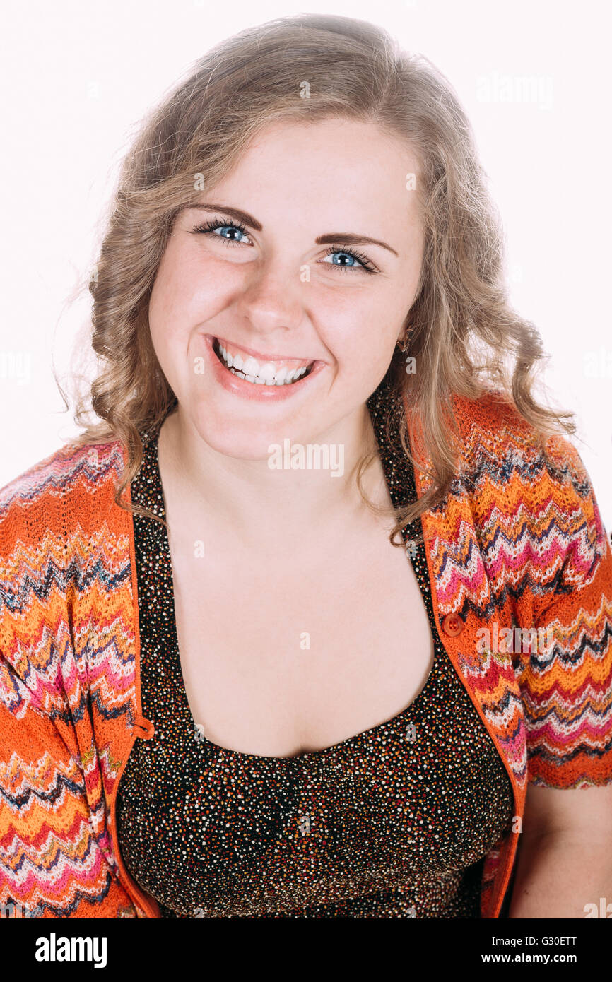 Close Up Of Attractive Plus Size Young Woman. Girl Looking At Camera ...