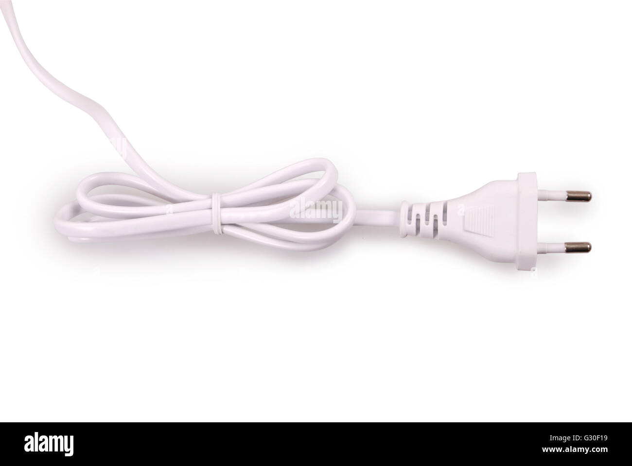 White electric power cable isolated on white. Clipping path included ...
