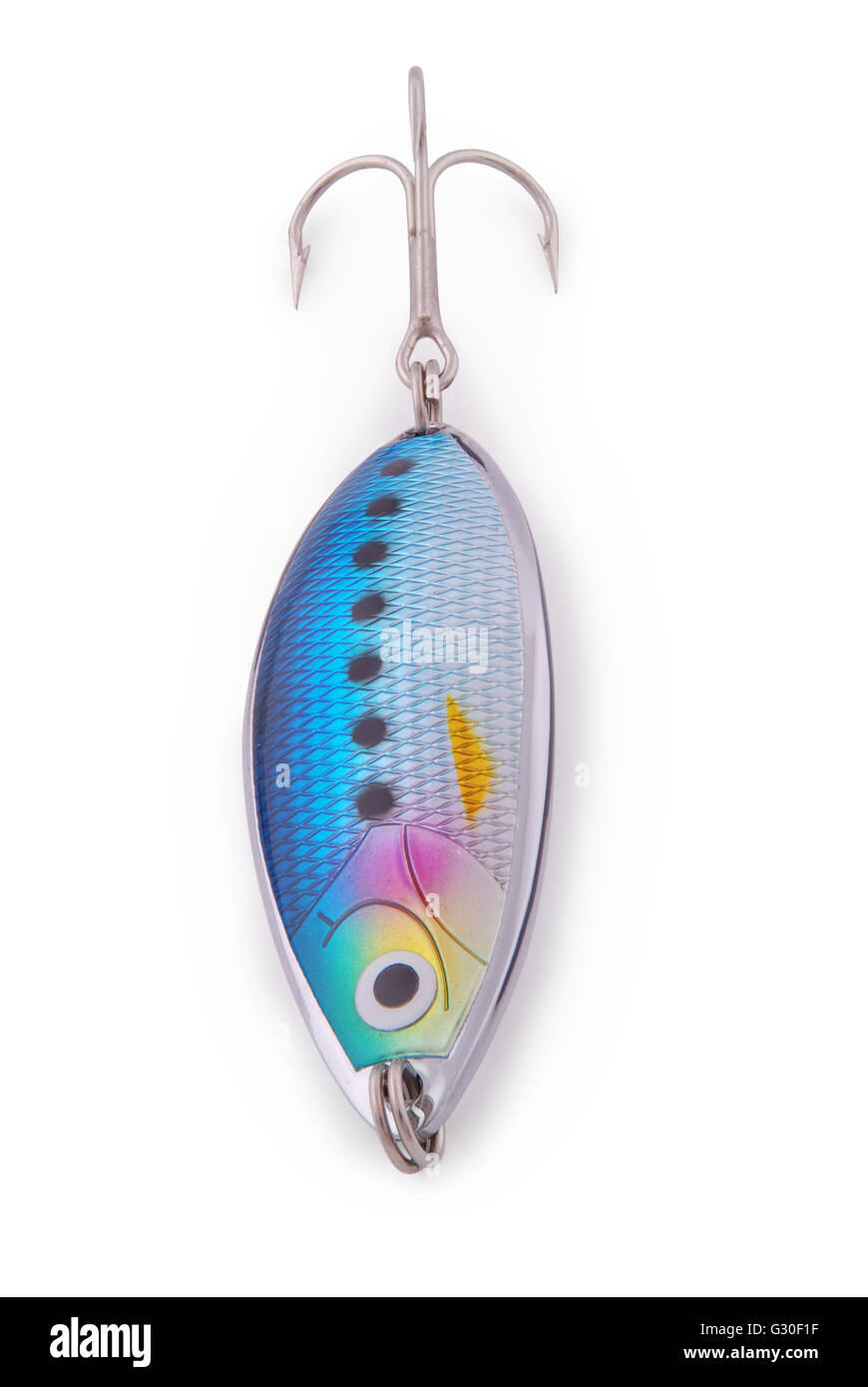 Gold fishing spoon on white, clipping path included Stock Photo - Alamy