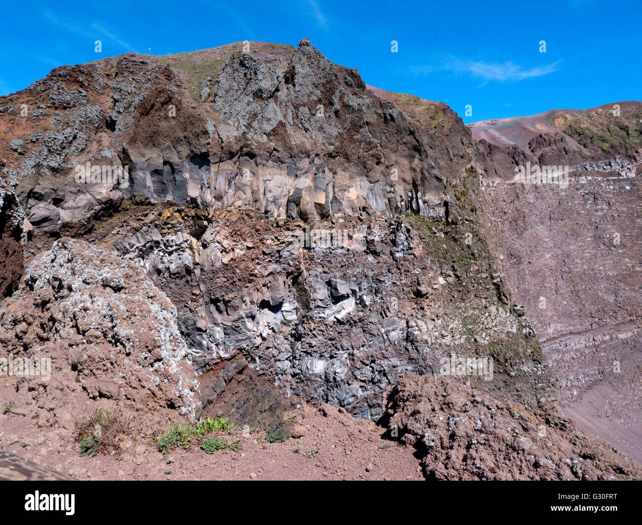 The Crater of the volcano Mount Vesuvius above the Bay of Naples in ...