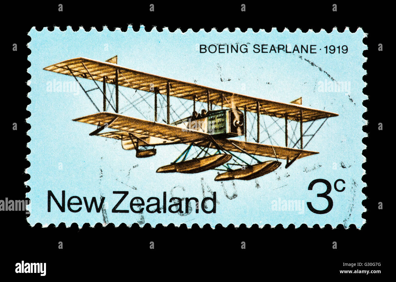 Postage stamp from New Zealand depicting a Boeing seaplane from 1919 ...