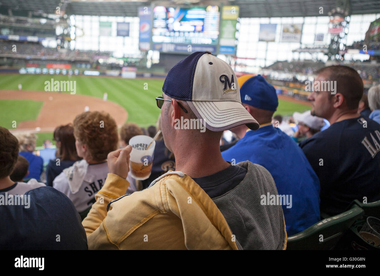 Fans at Miller Park in Milwaukee, Wisconsin enjoy a Milwaukee Brewer's ...