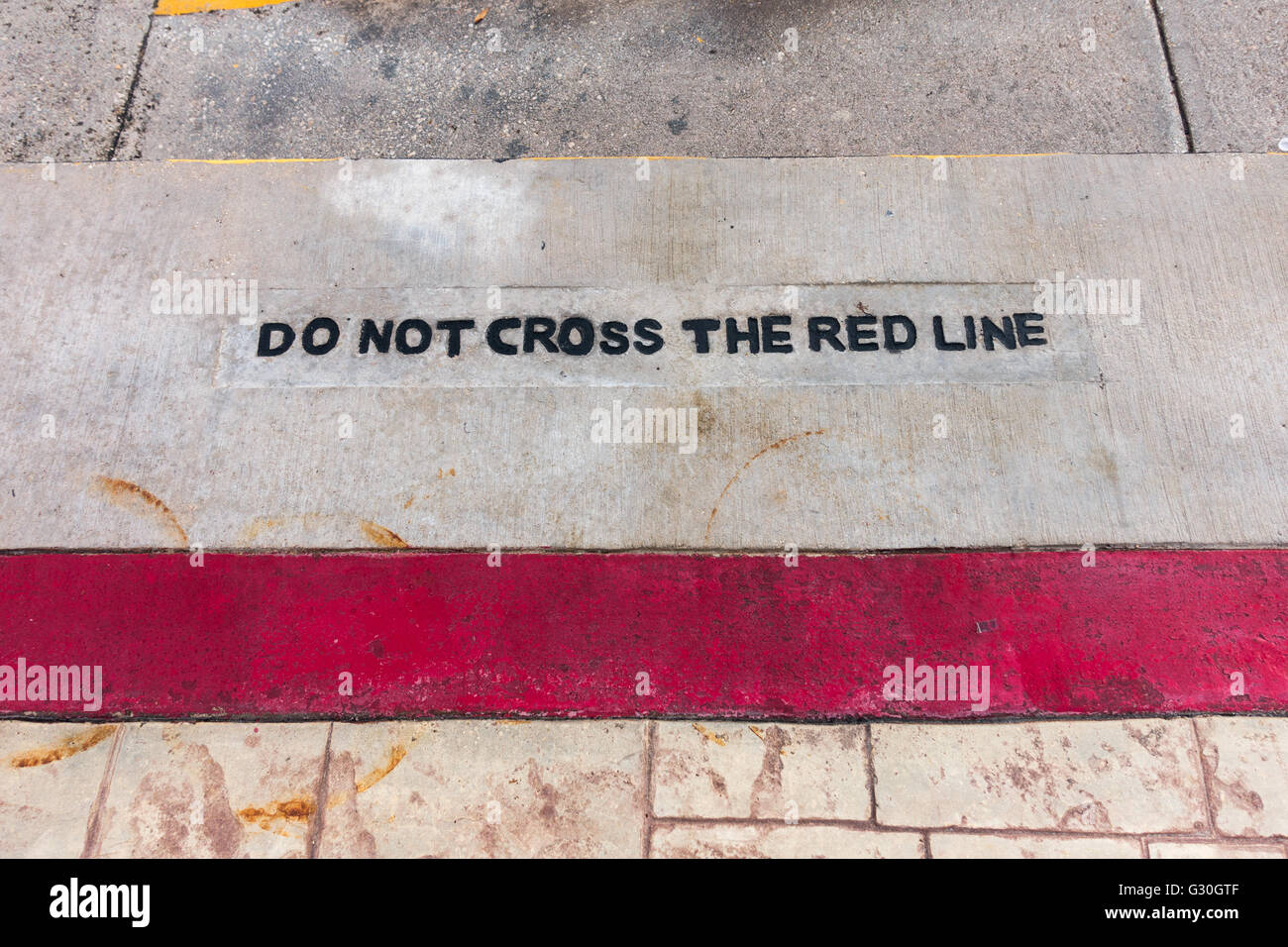 Red warning line on the pier at Cozumel. Cozumel, Mexico Stock Photo ...