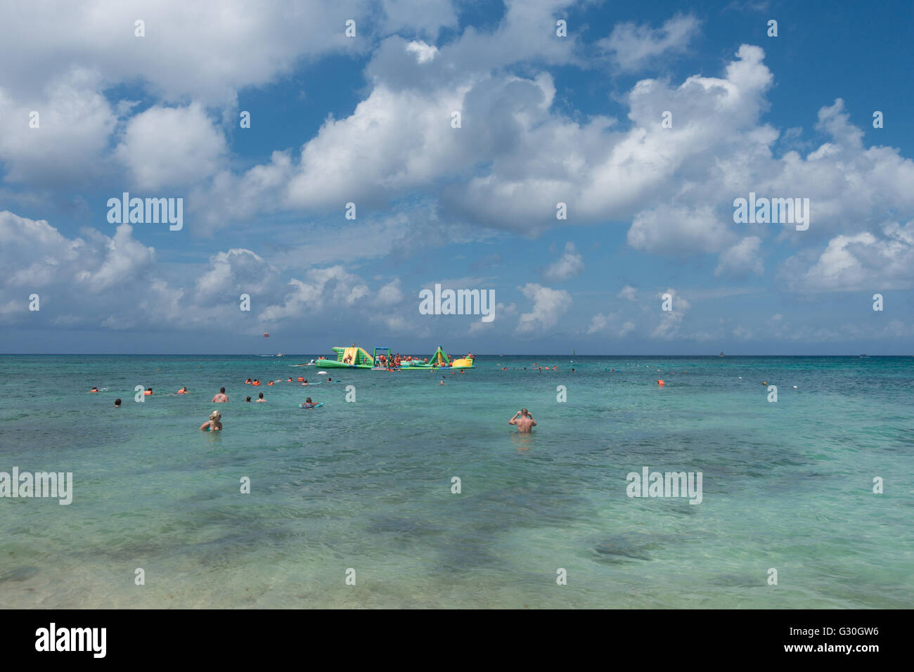 Floating water slide at Playa Mia Resort. Cozumel, Mexico Stock Photo ...
