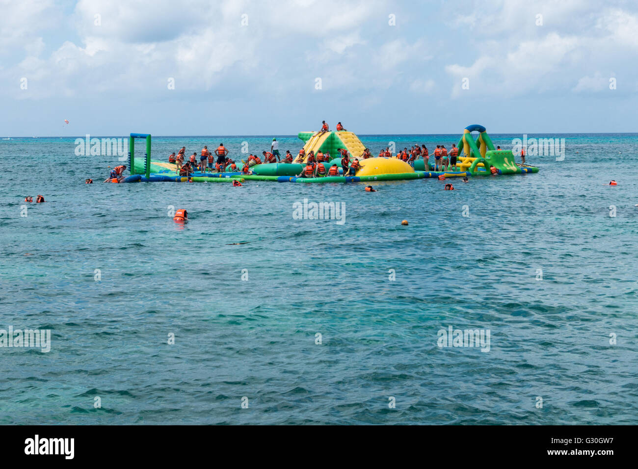 Floating water slide at Playa Mia Resort. Cozumel, Mexico Stock Photo ...
