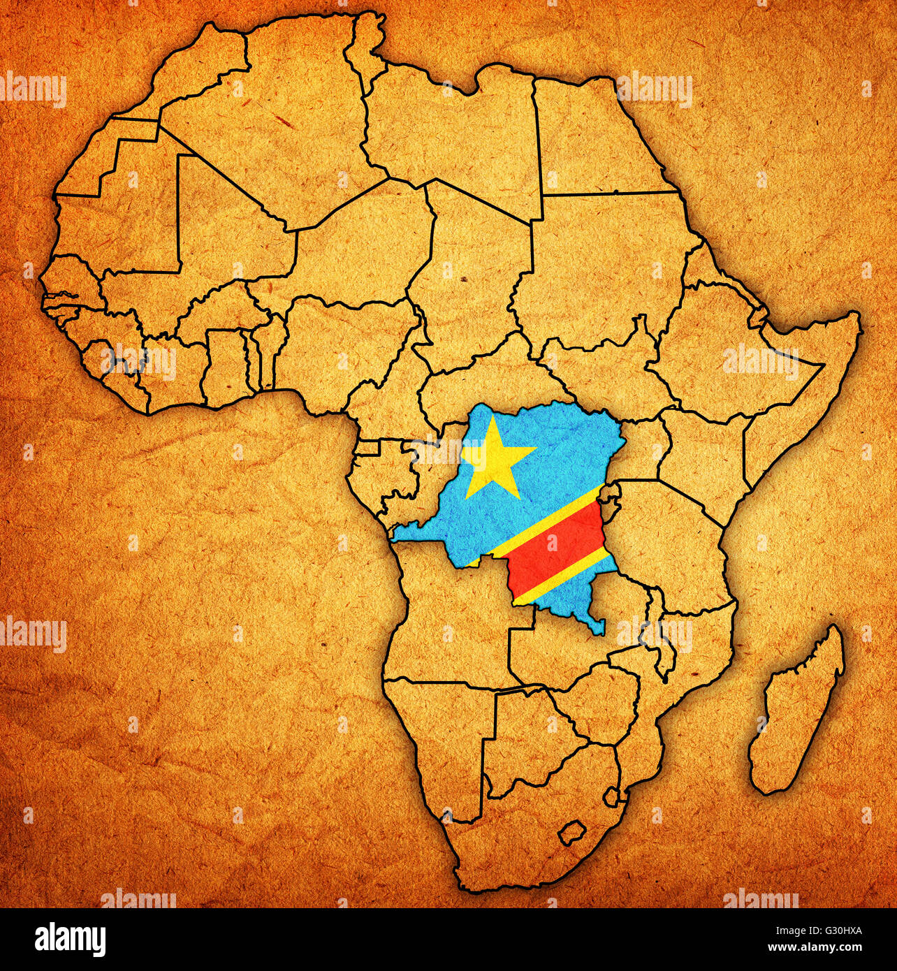 democratic republic of congo on actual vintage political map of africa ...