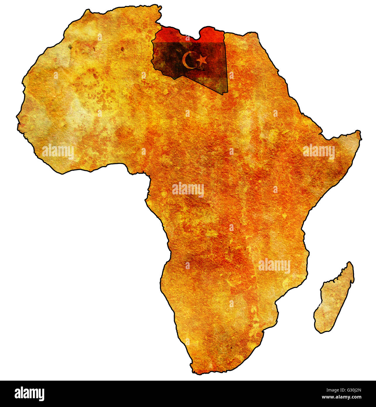 libya on actual vintage political map of africa with flags Stock Photo ...