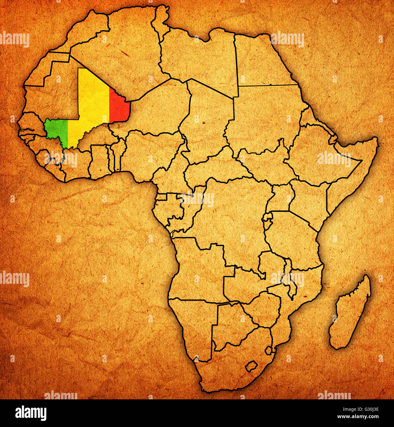 mali on actual vintage political map of africa with flags Stock Photo ...