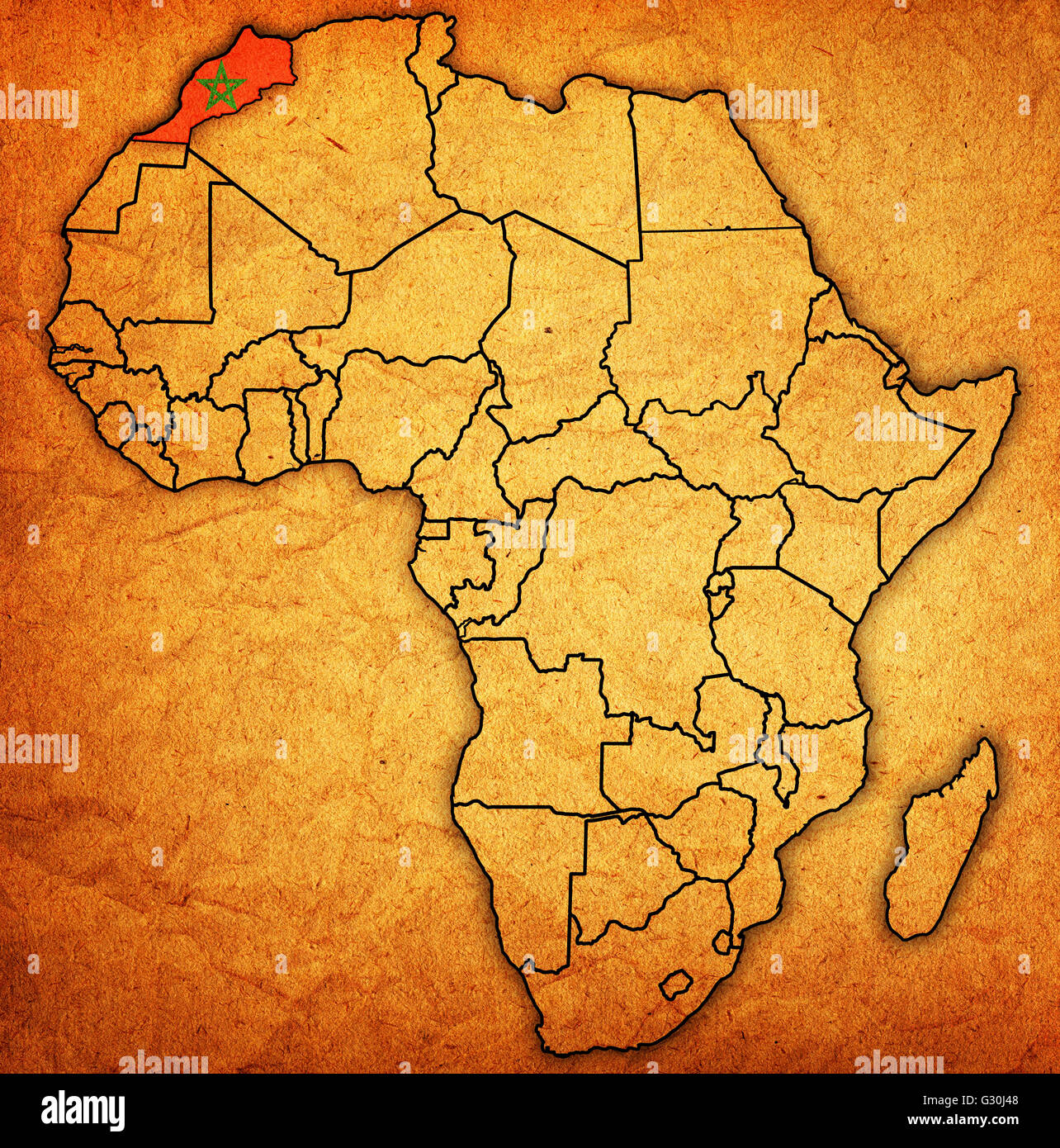 morocco on actual vintage political map of africa with flags Stock ...