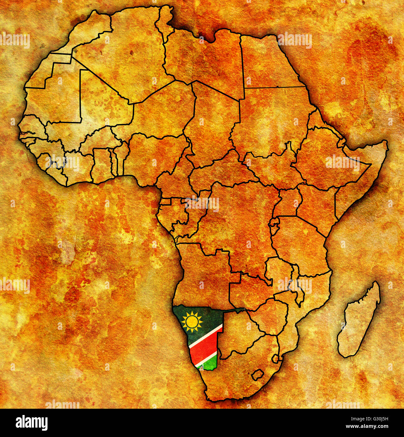 namibia on actual vintage political map of africa with flags Stock ...