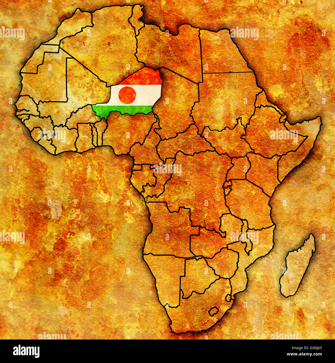 niger on actual vintage political map of africa with flags Stock Photo ...