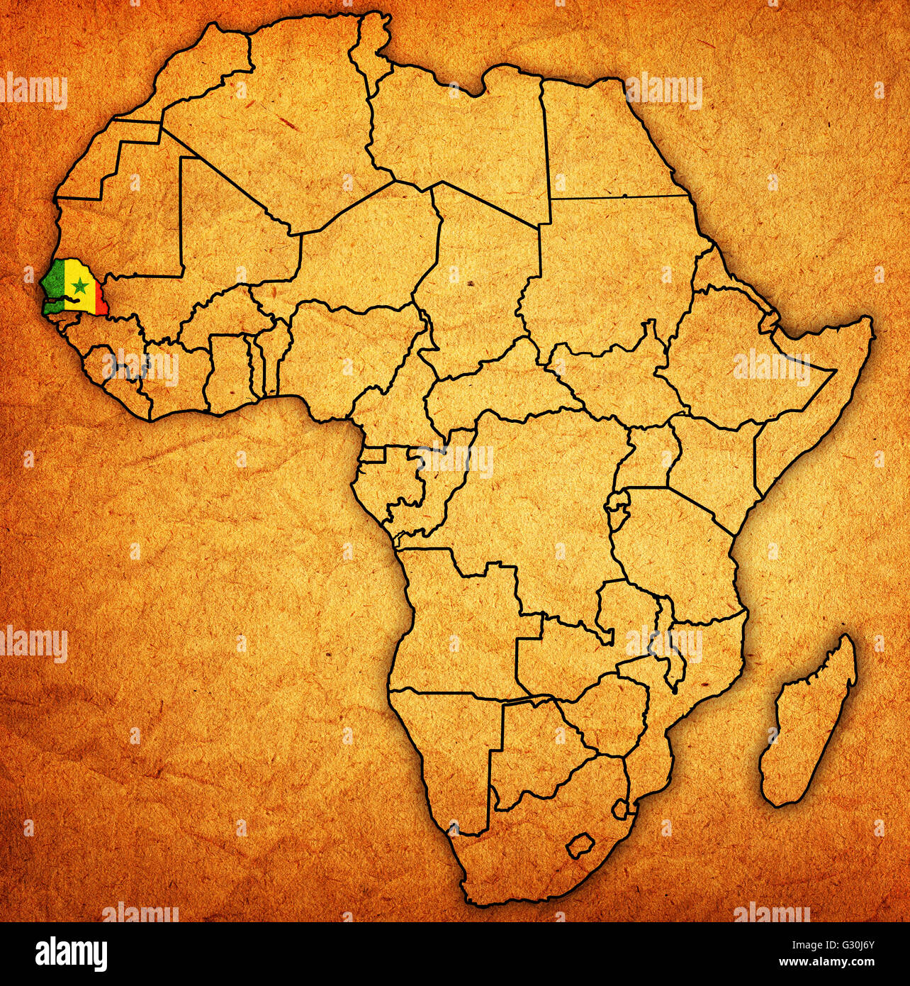 senegal on actual vintage political map of africa with flags Stock ...