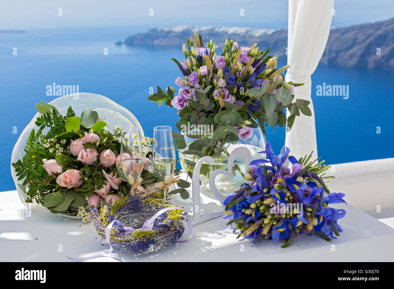 Table and decorations for the wedding ceremony on the beach. Greece ...