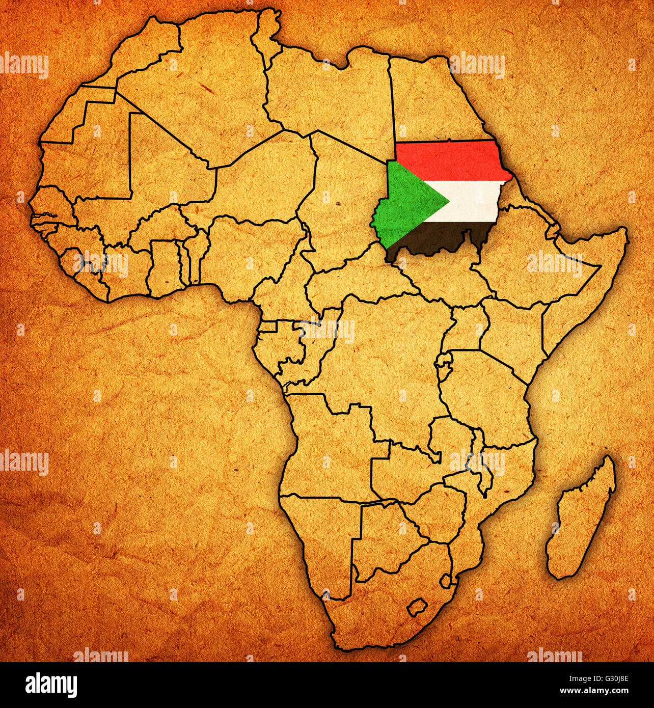 sudan on actual vintage political map of africa with flags Stock Photo ...
