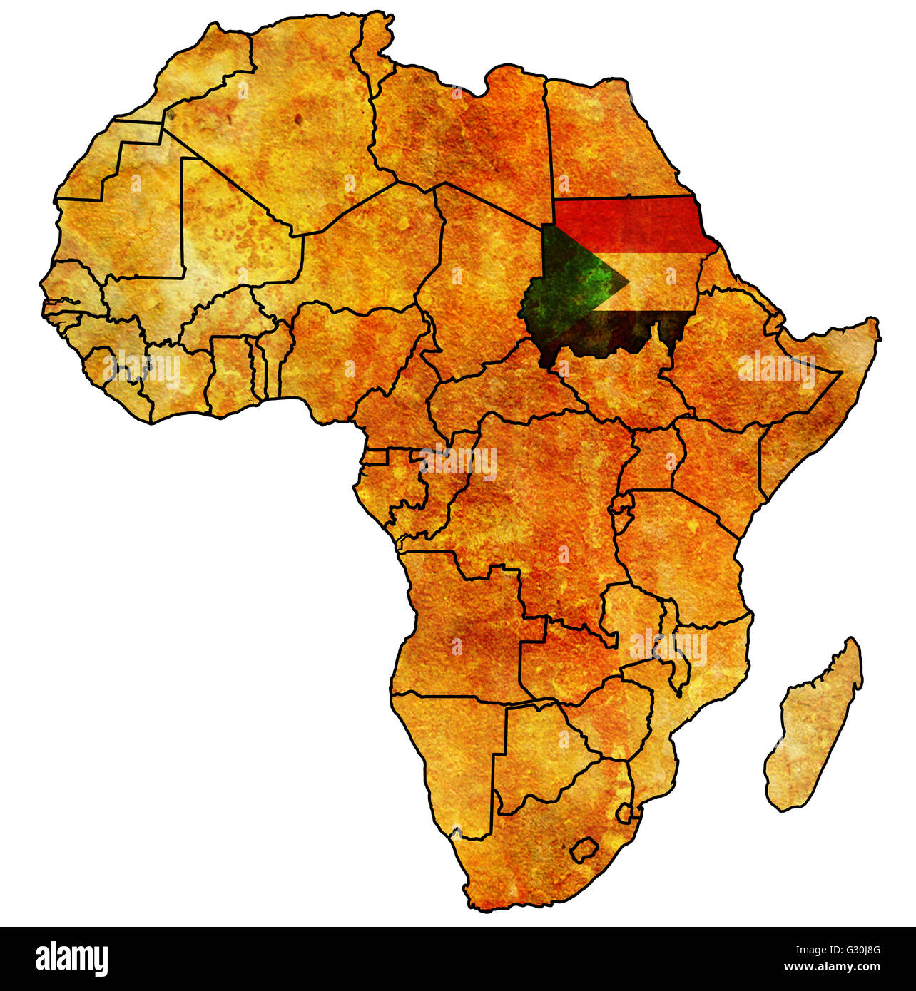 sudan on actual vintage political map of africa with flags Stock Photo ...
