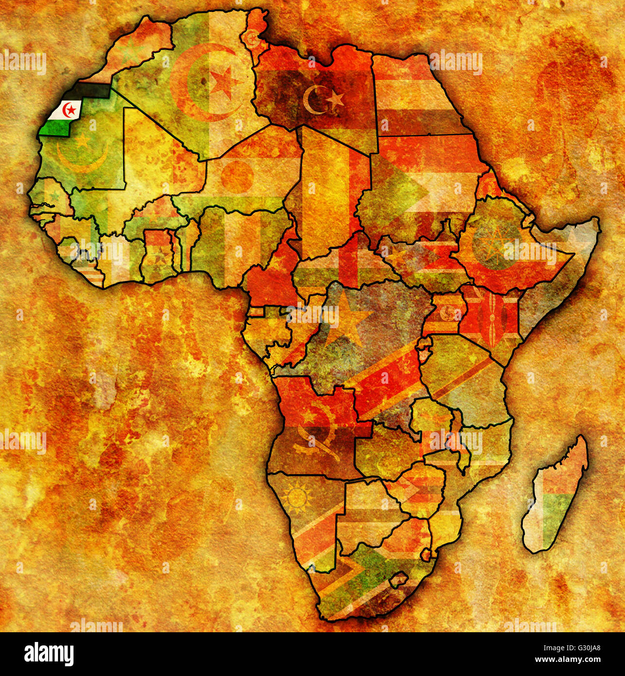 western sahara on actual vintage political map of africa with flags ...