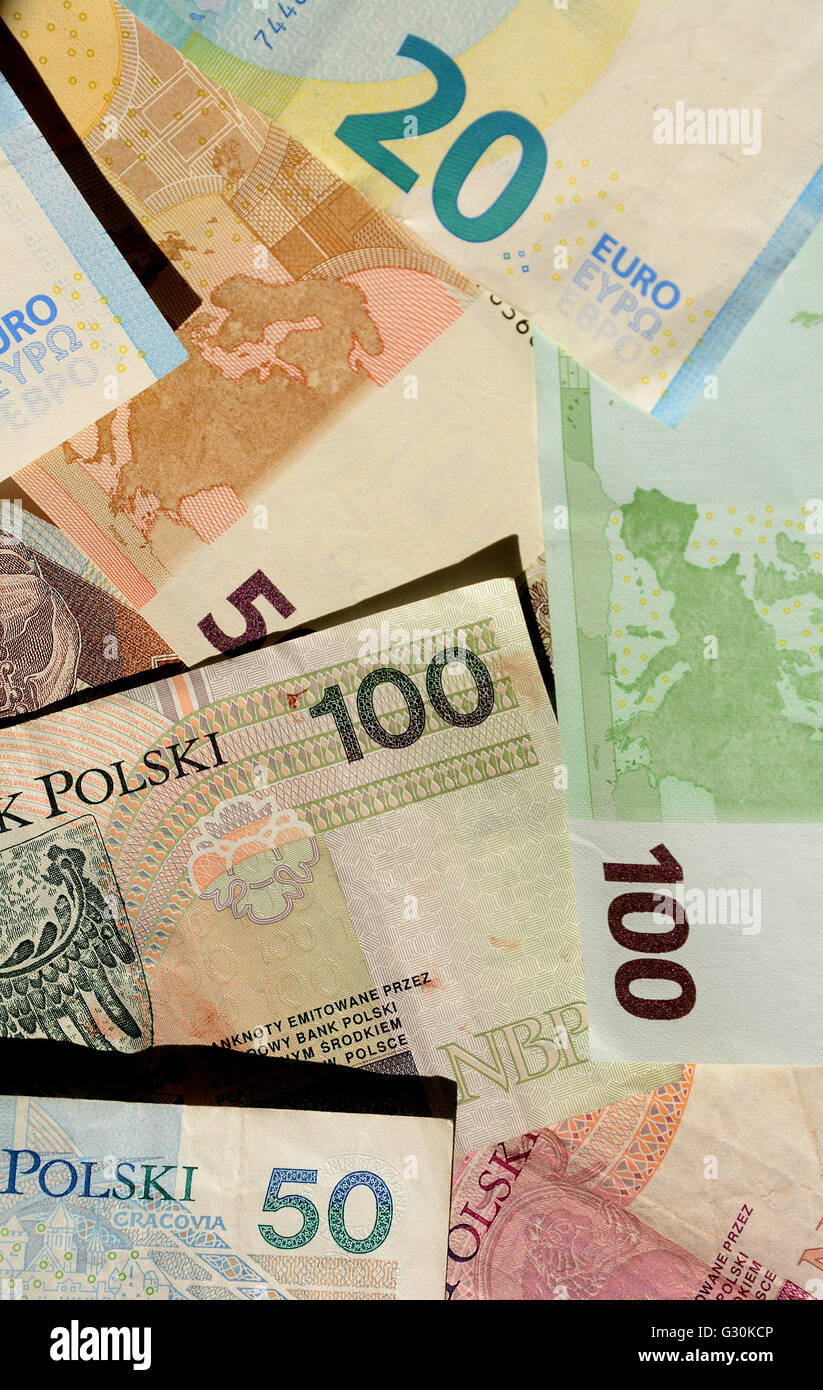 european and polish notes Stock Photo - Alamy