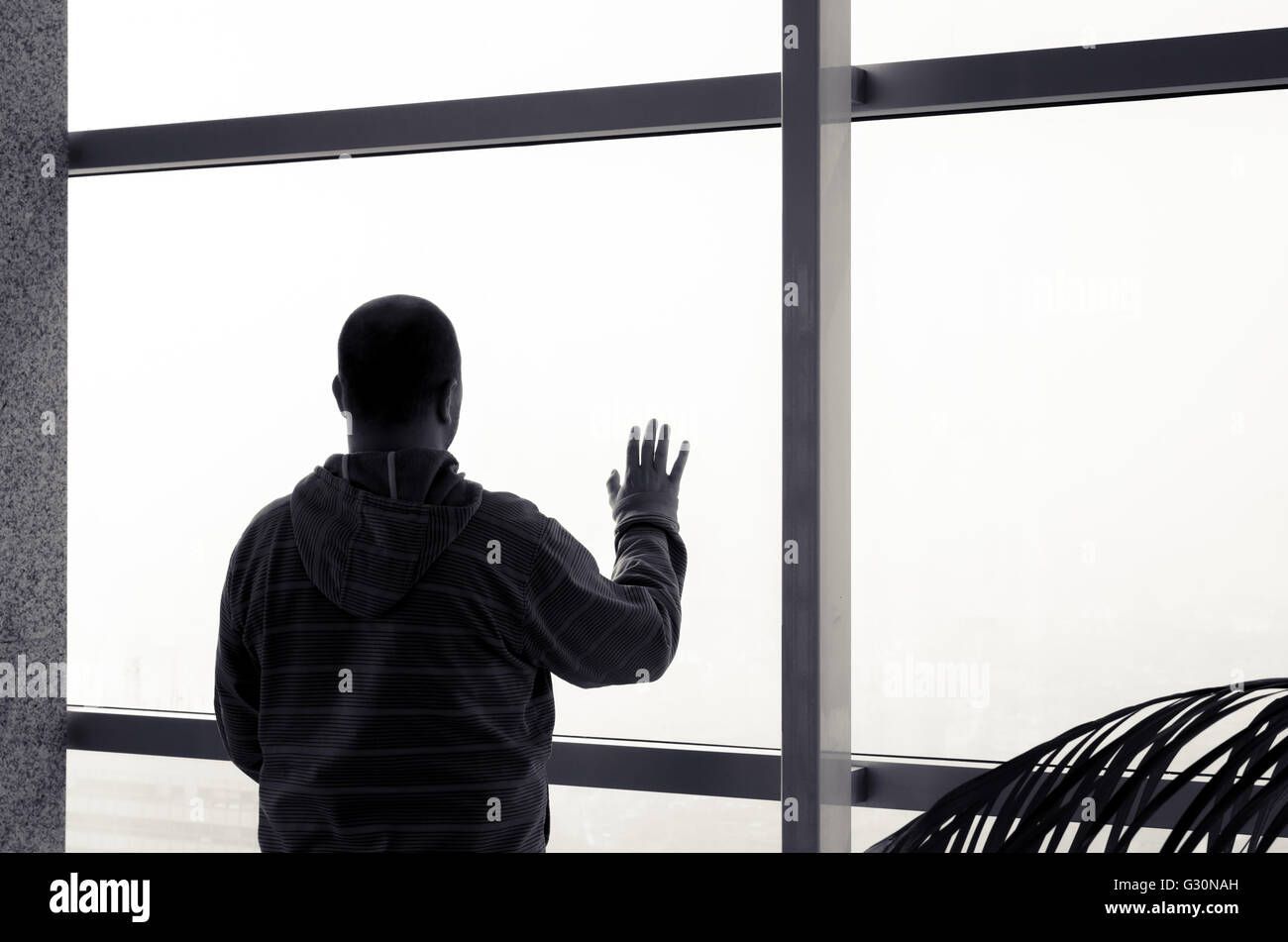 man looking through a window to the city Stock Photo - Alamy