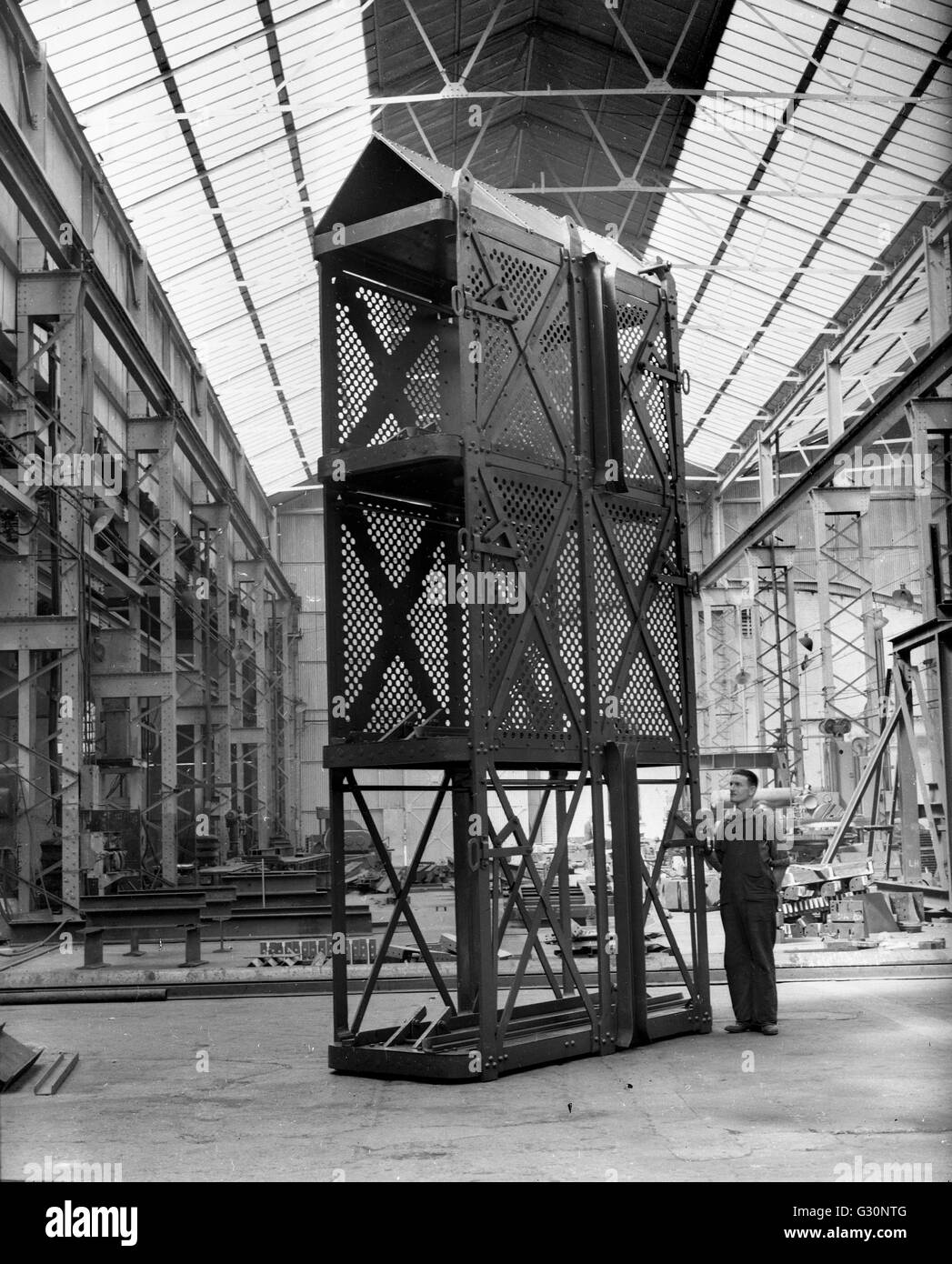 Mining pit lift cages under construction at The Lilleshall Company in ...