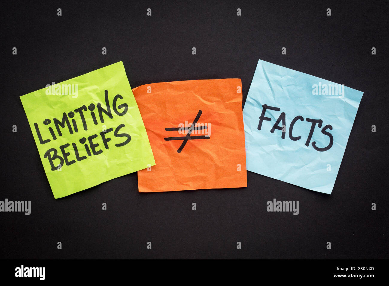 limiting beliefs are not facts concept - handwriting on sticky notes ...