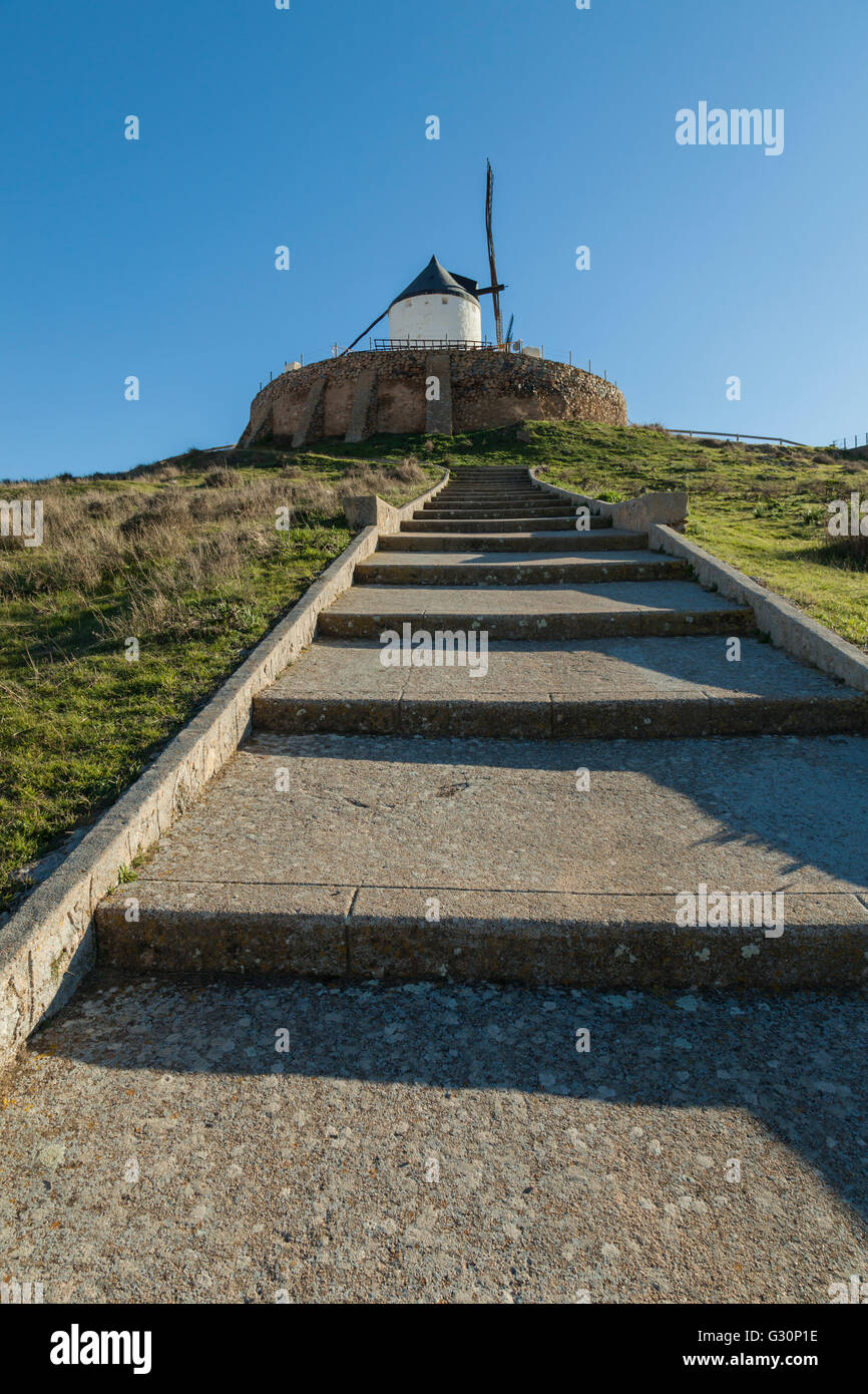 Traditional white Spanish windmill in Conquegra Stock Photo - Alamy