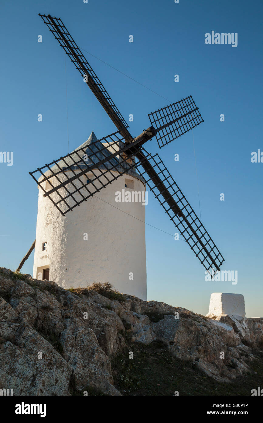Traditional white Spanish windmill in Conquegra Stock Photo - Alamy