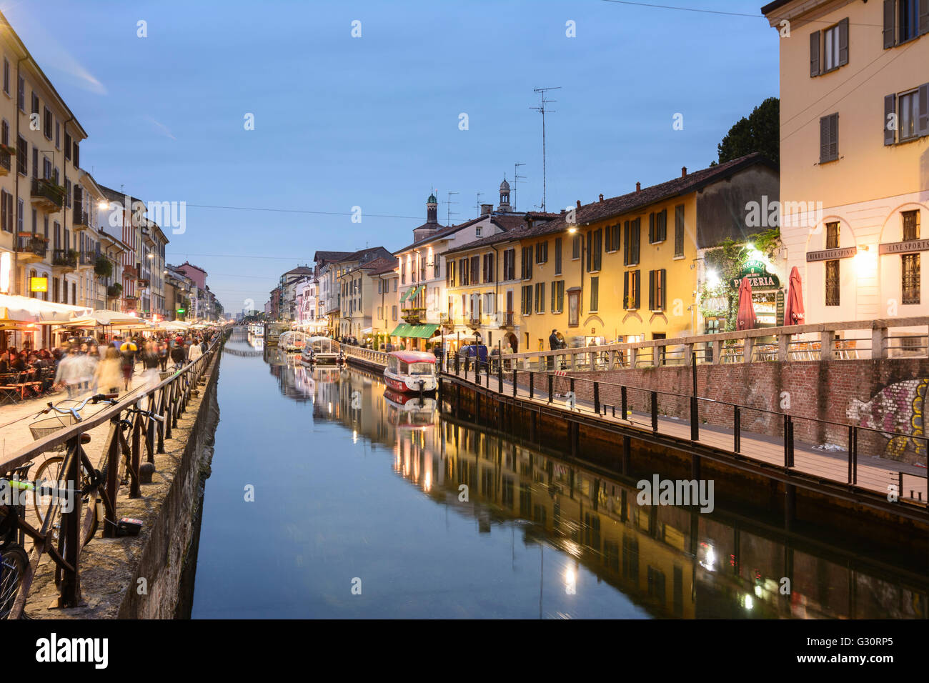 channel Naviglio Grande in the district Navigli, restaurants in the ...