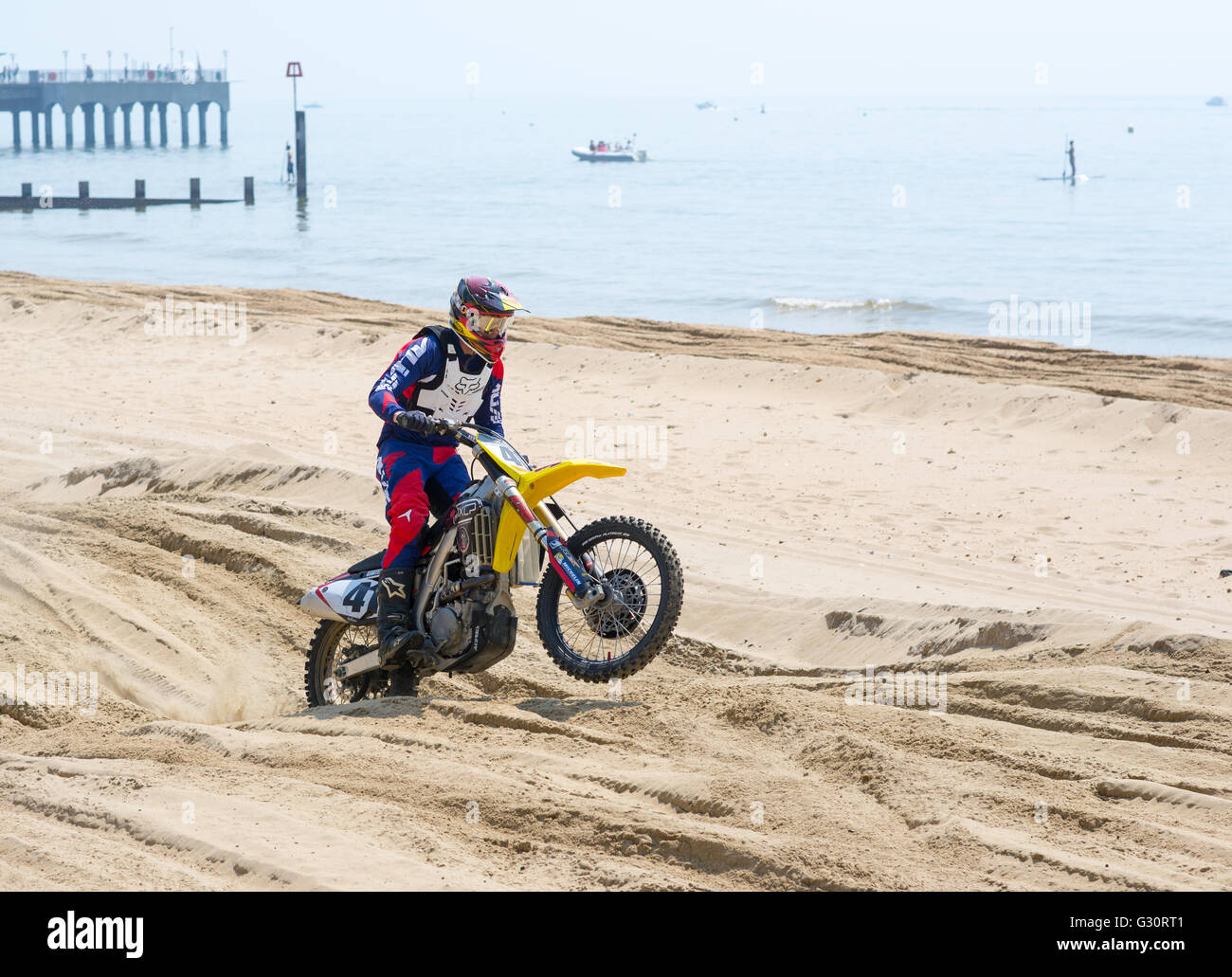 Trail bike racing around a prepared circuit at the Bournemouth Wheels ...