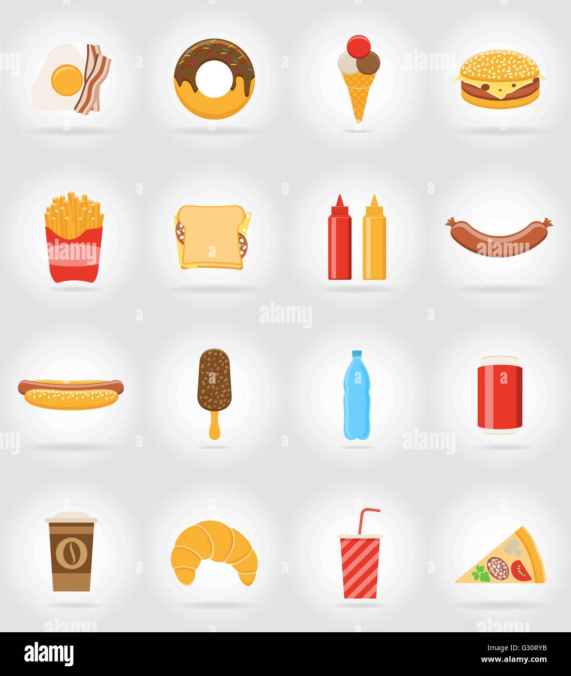 fast food flat icons with the shadow vector illustration isolated on ...