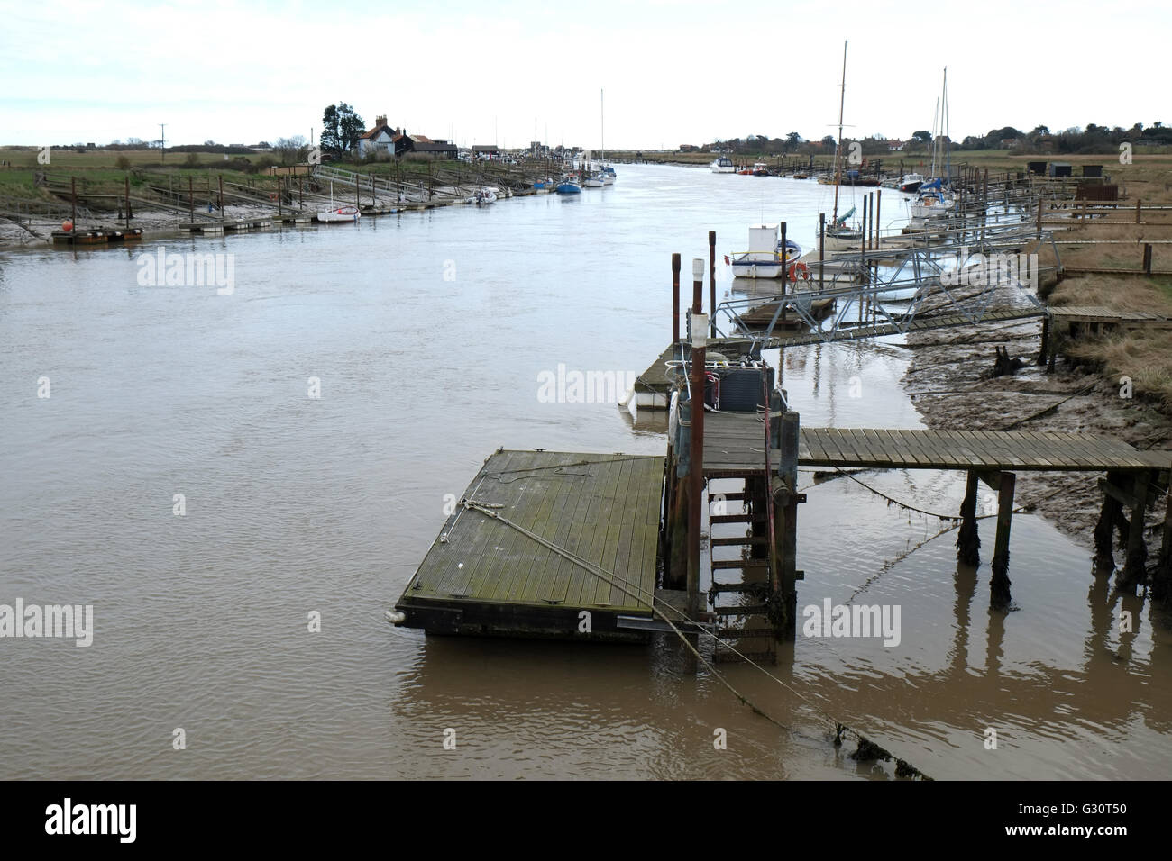 Boat jetty on river Blyth with Southwold to the north and Walberswick ...