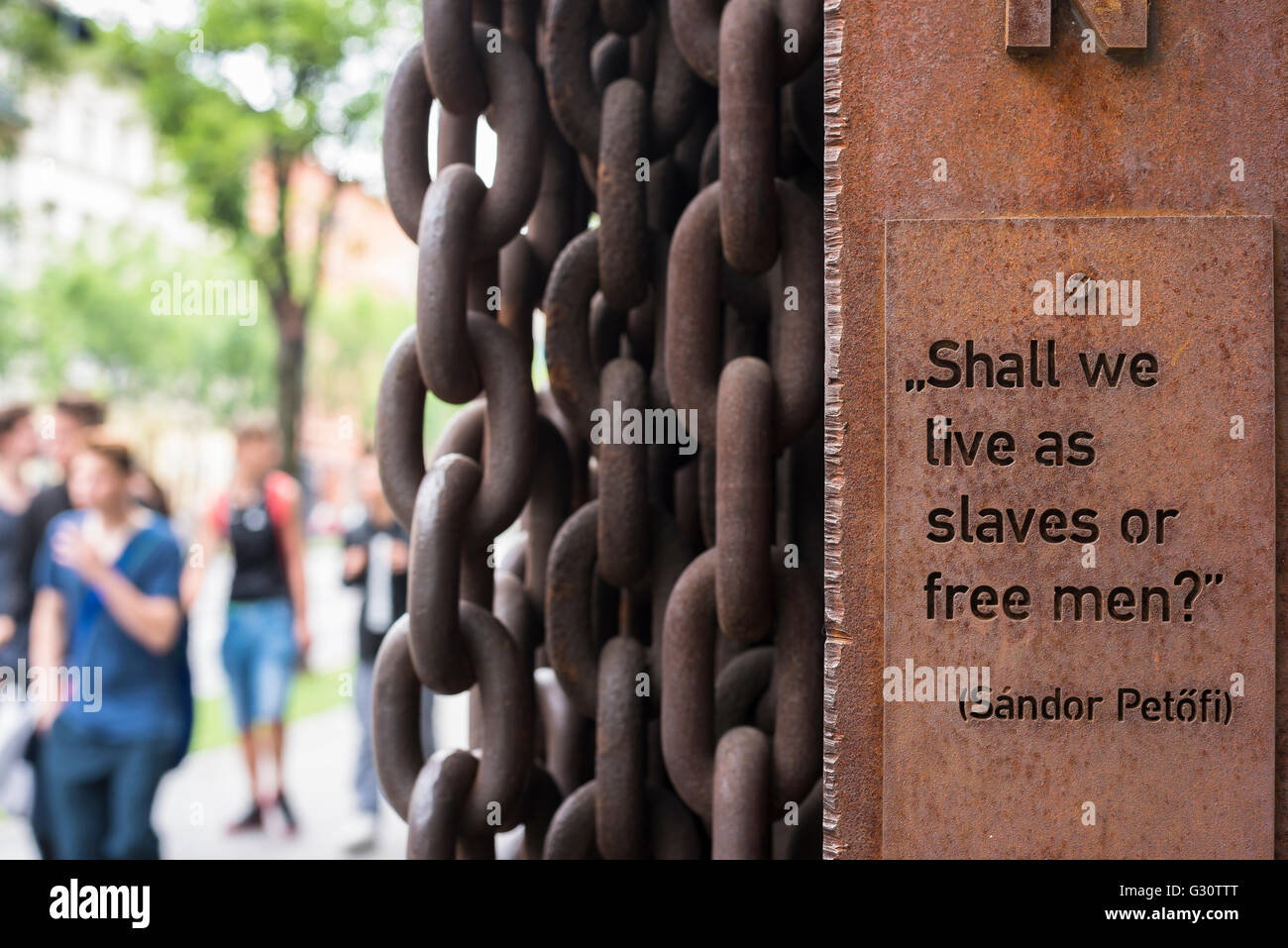 Budapest House Of Terror, detail of the chain art installation with an ...