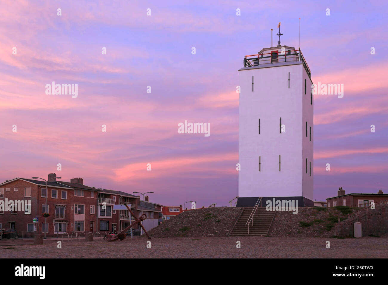 Sunset view on the Lighthouse, situated along the Boulevard of Katwijk ...