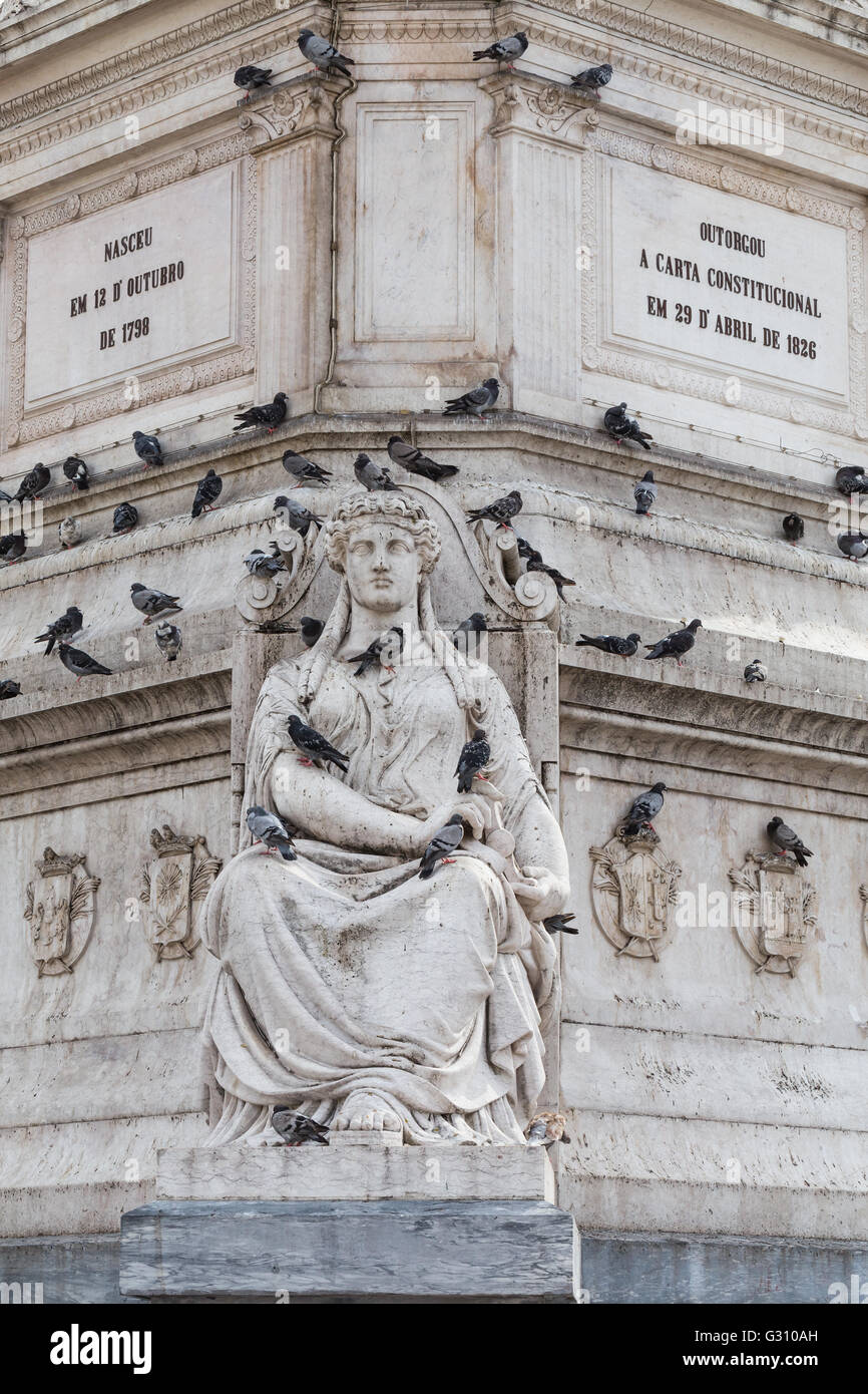 Statue of Dom Pedro IV at Rossio Square, Lisbon, Portugal Stock Photo ...