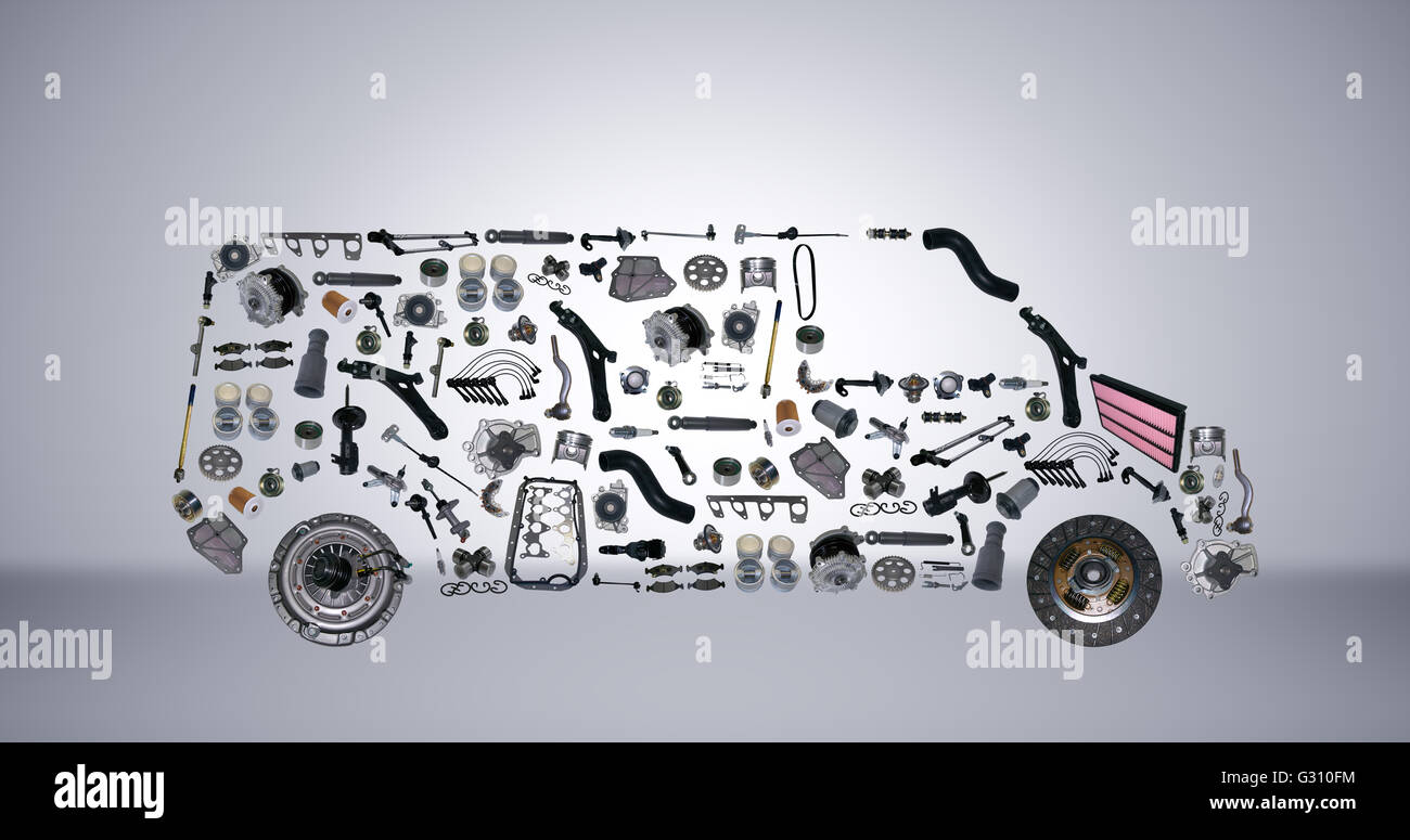 Images bus assembled from new spare parts. Cargo shop Stock Photo - Alamy