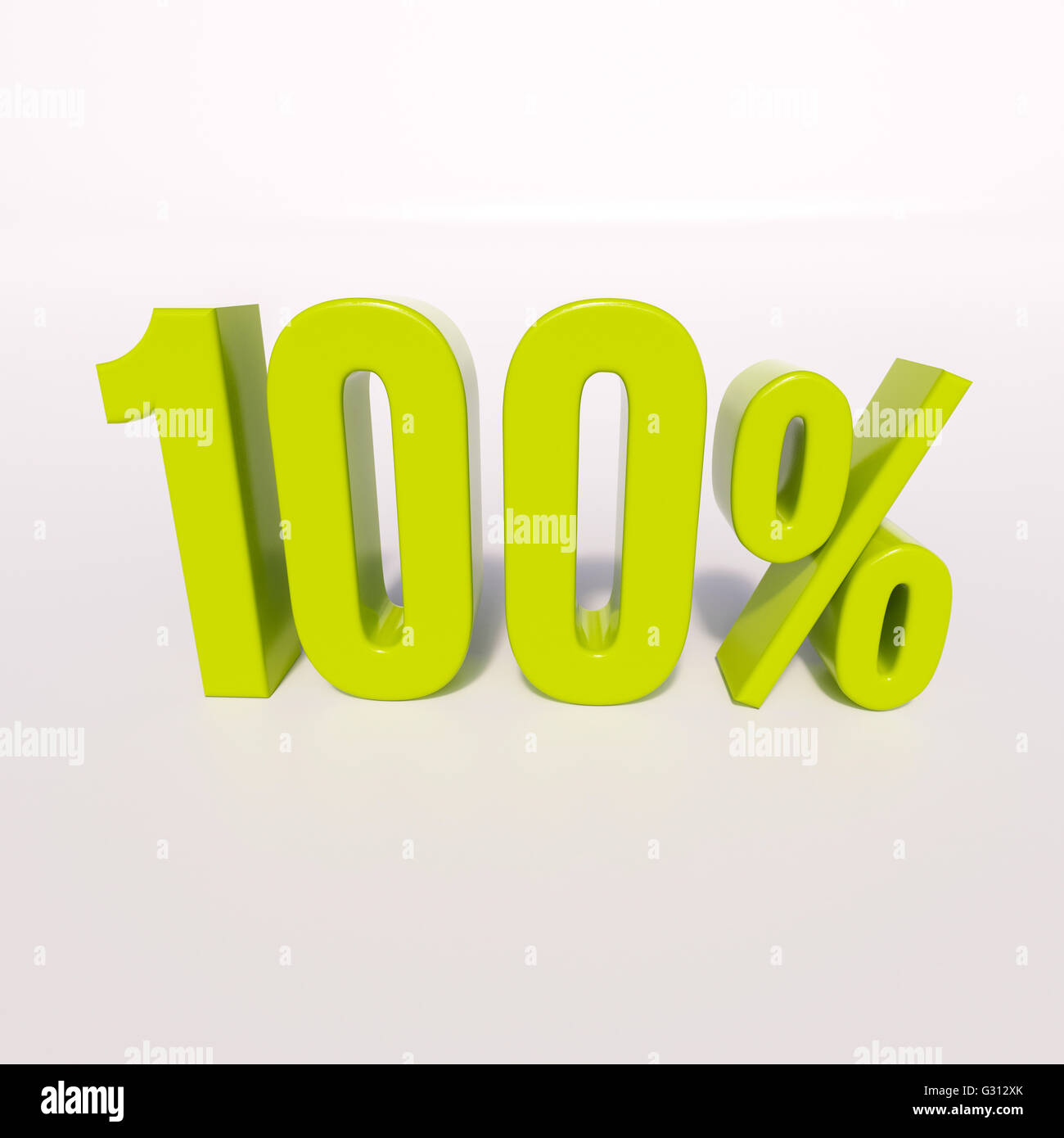 3d render: green 100 percent, percentage discount sign on white, 100 ...