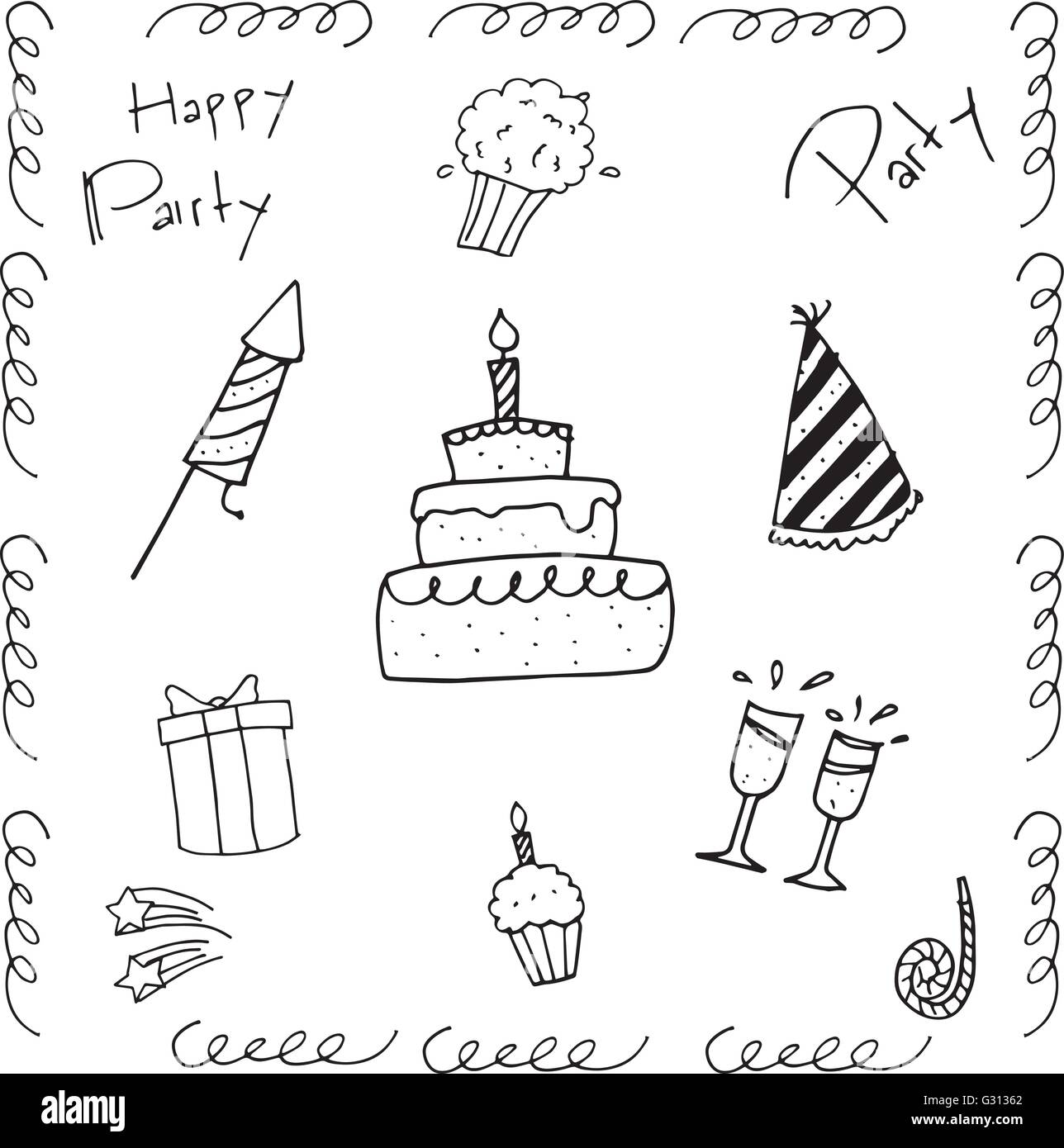 Hand draw of doodle birthday Stock Vector Image & Art - Alamy