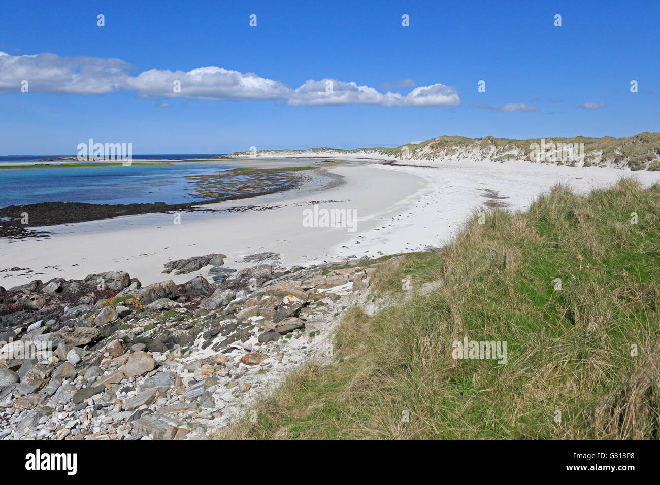 White sandy beach on the Monach Islands in the Outer Hebrides on a ...