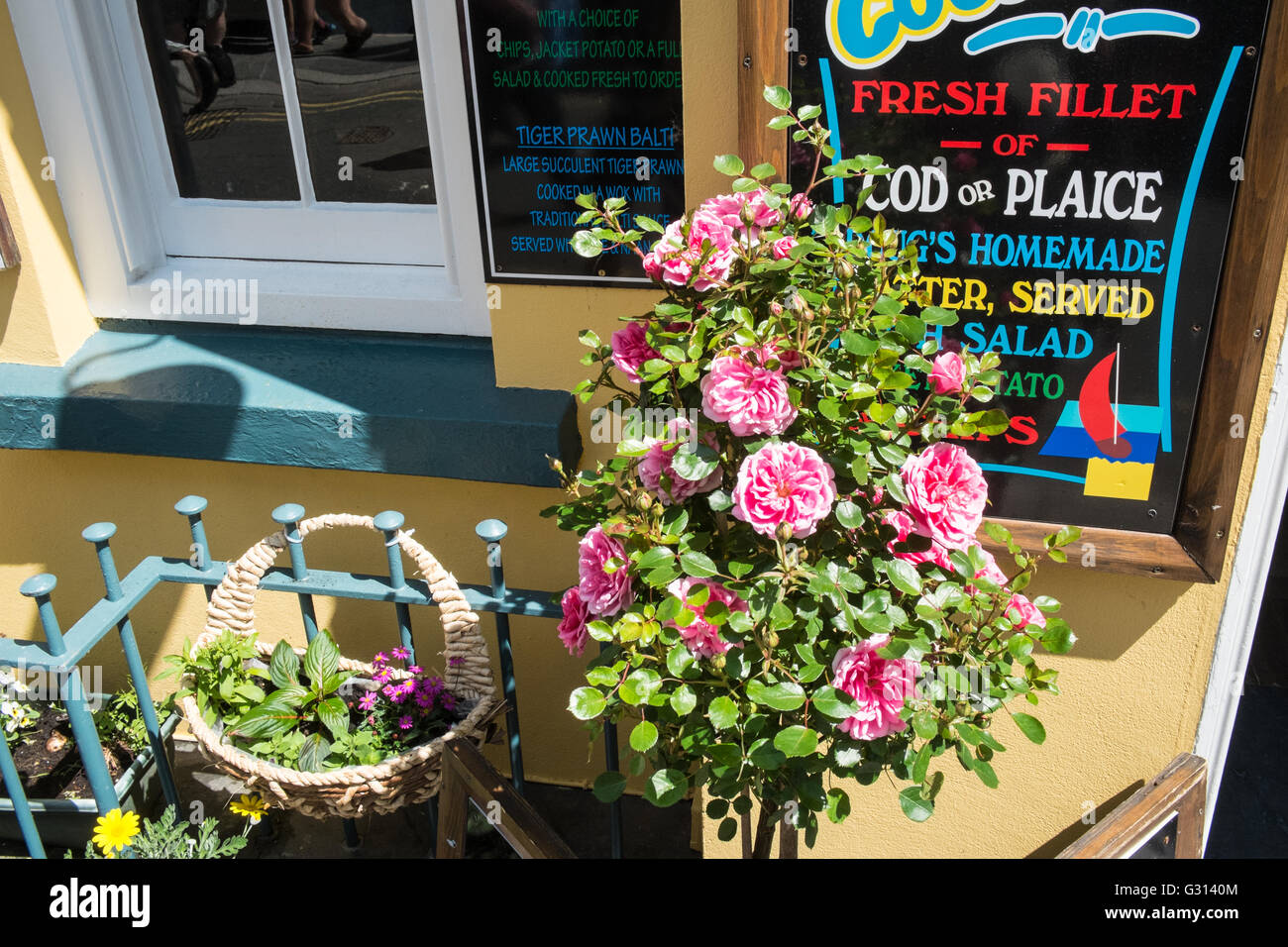plants outside pub In coastal resort town of Tenby,Pembrokeshire,West ...