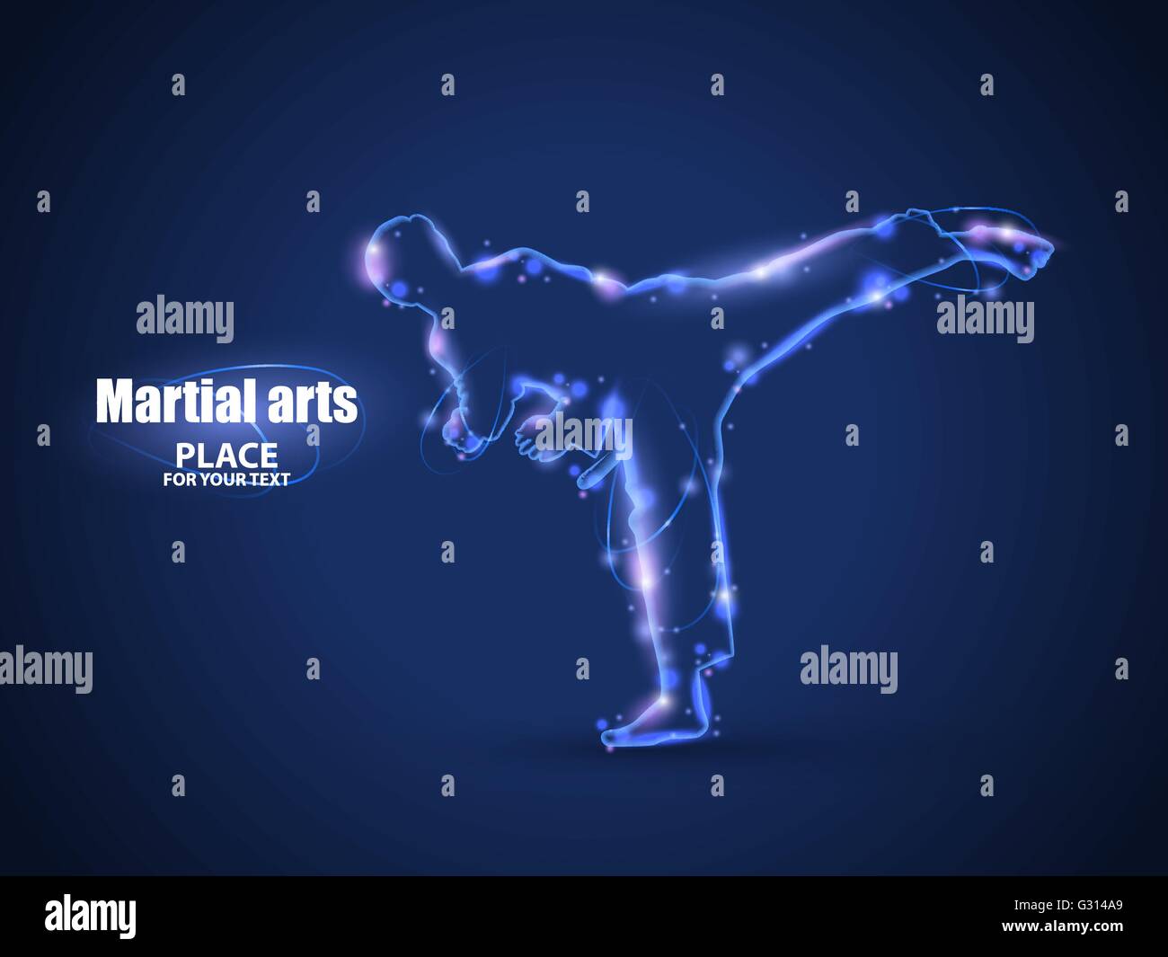 Motion design. Silhouette of a karateka doing standing side kick. Blur ...