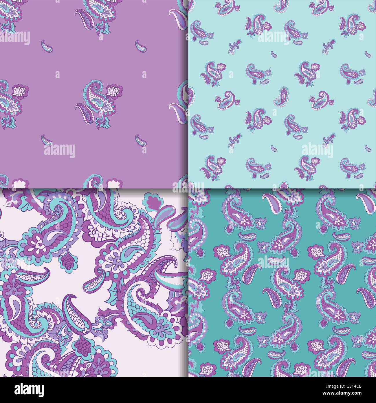 Vector illustration of seamless paisley pattern set Stock Vector Image ...