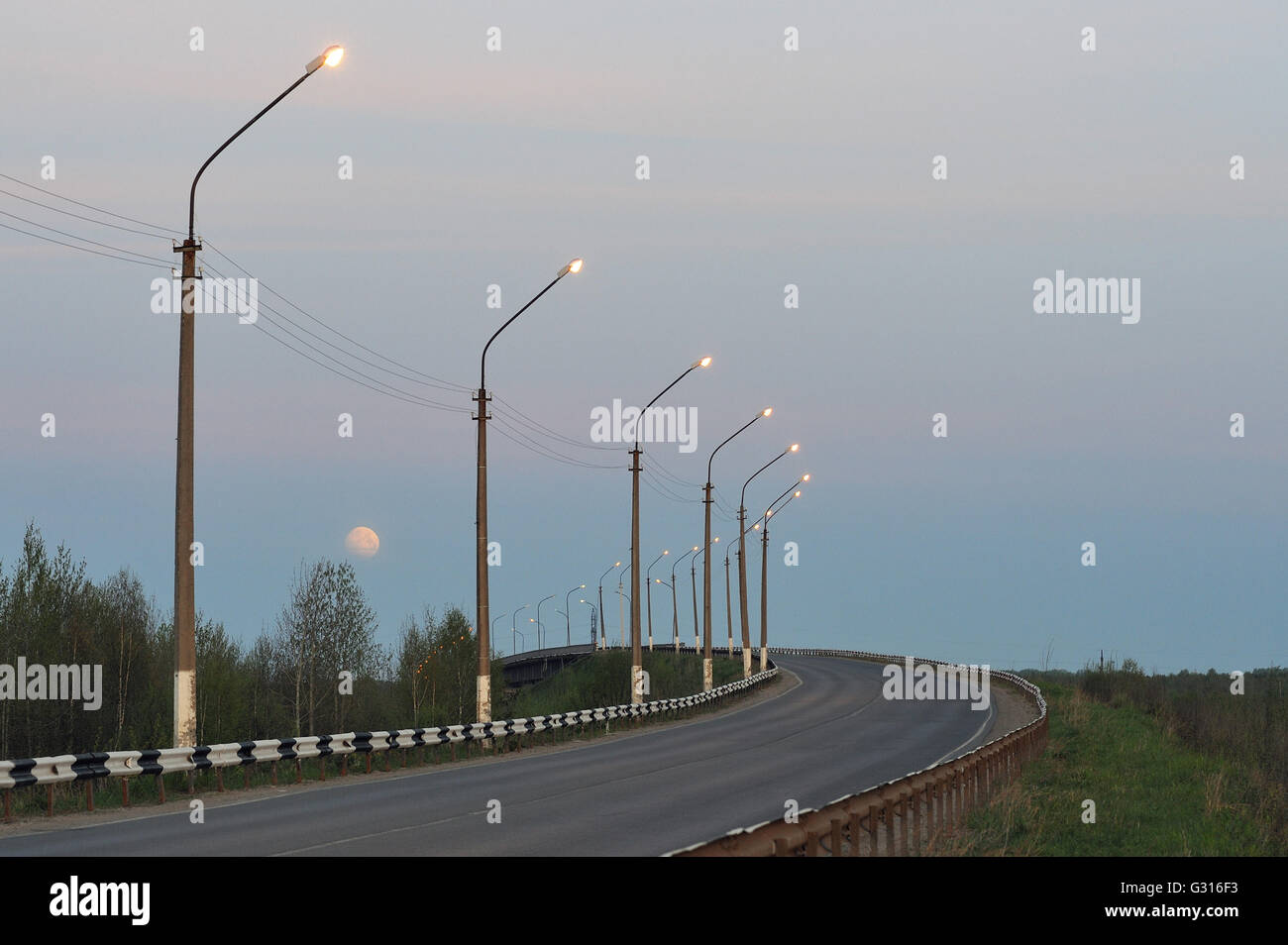 Abstract landscape with moon on the edge of the road. (All road signs ...