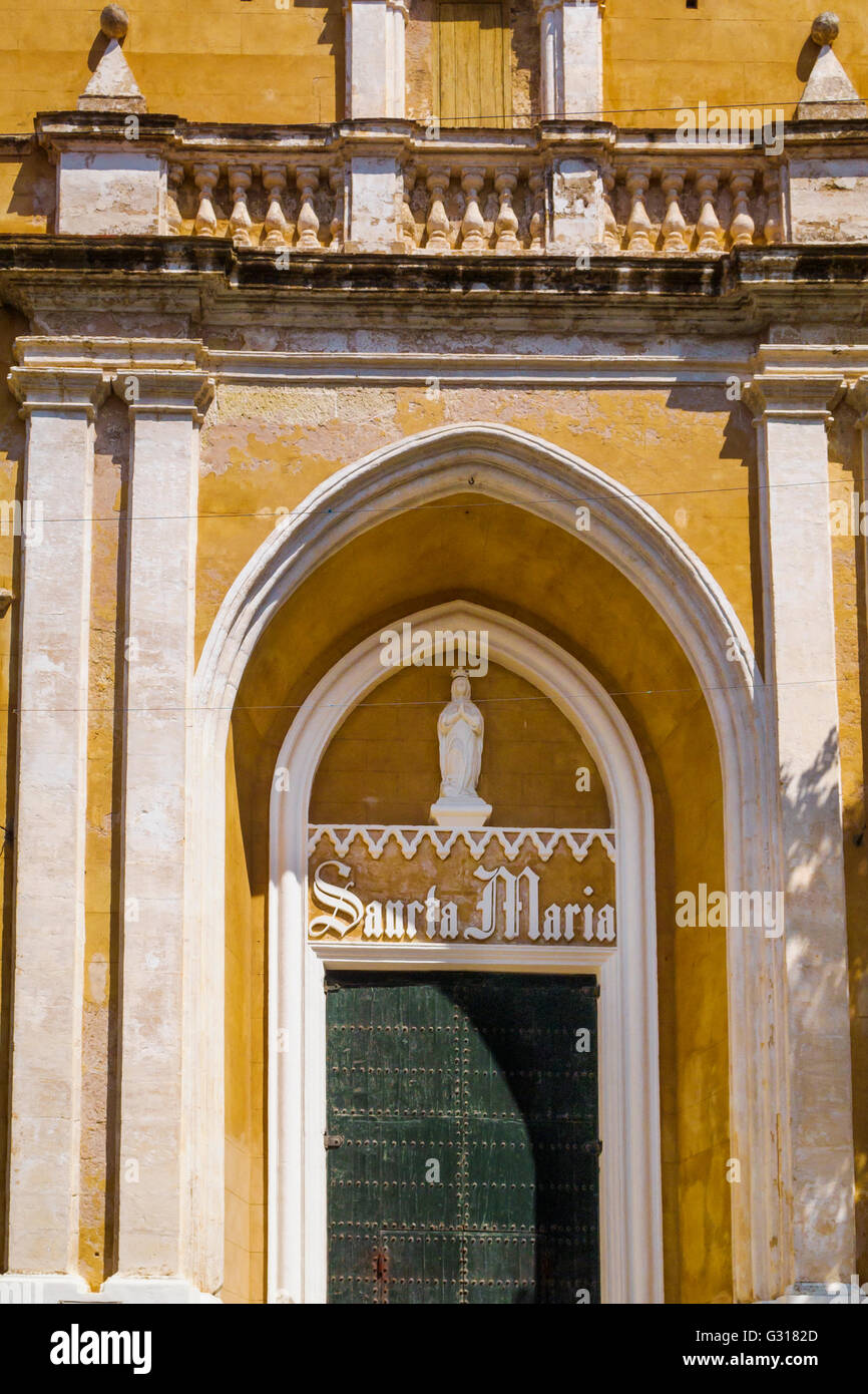 Exterior door facade of the Iglesia de Santa Maria in Mahon, Menorca ...