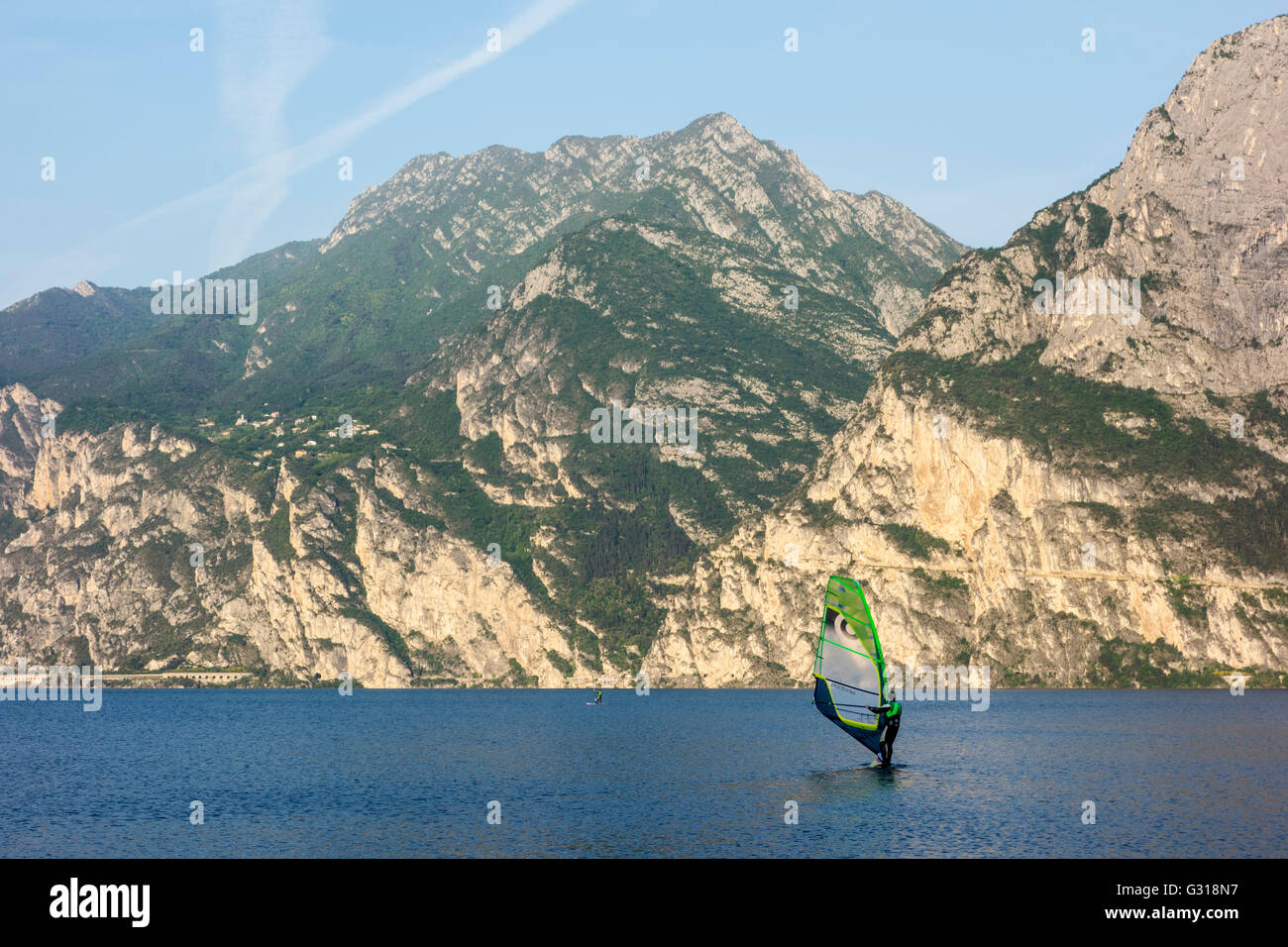 Surfing at Lago di Garda - View from Riva - Italy, Europe Stock Photo ...