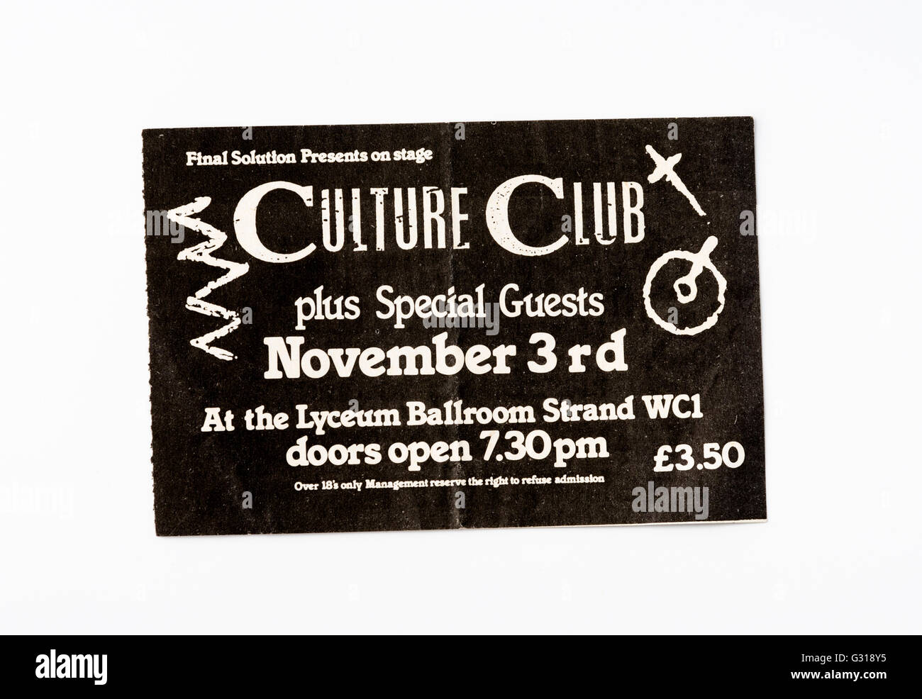 Culture Club ticket for a concert at the Lyceum Ballroom Stock Photo ...