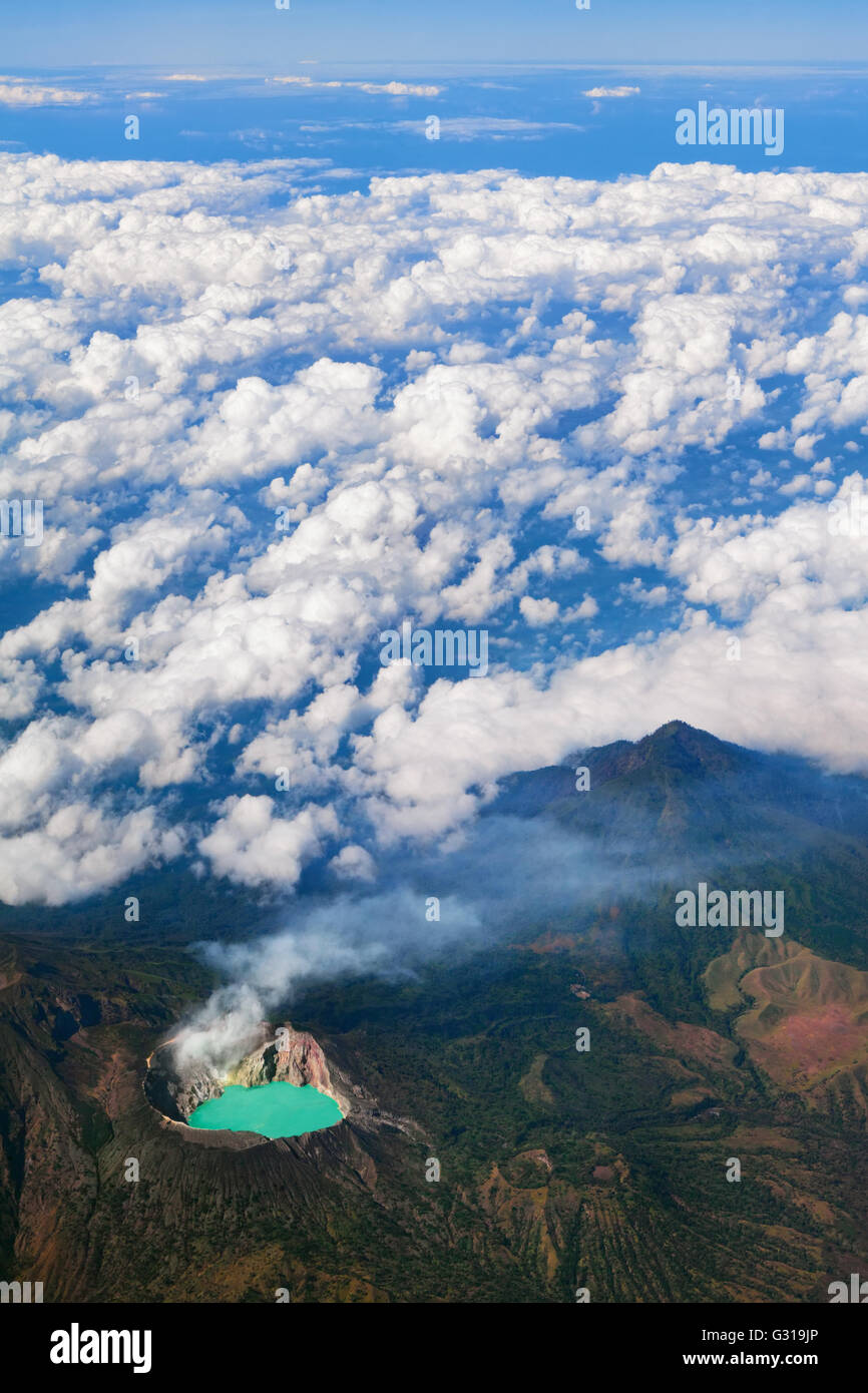 Aerial photo of active volcano Ijen in East Java - largest highly ...